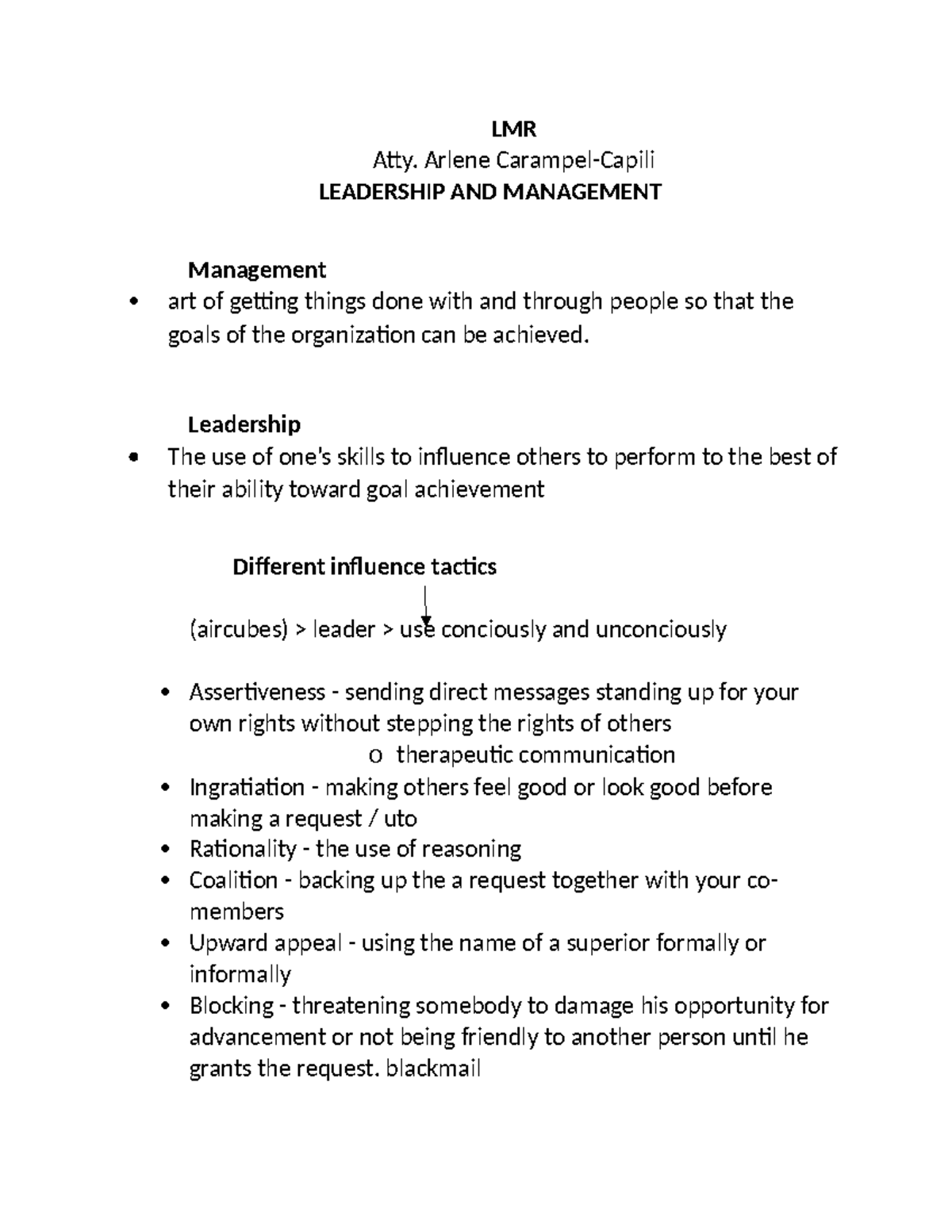 LMR ED5TED - Leader and managemtn - LMR Atty. Arlene Carampel-Capili ...