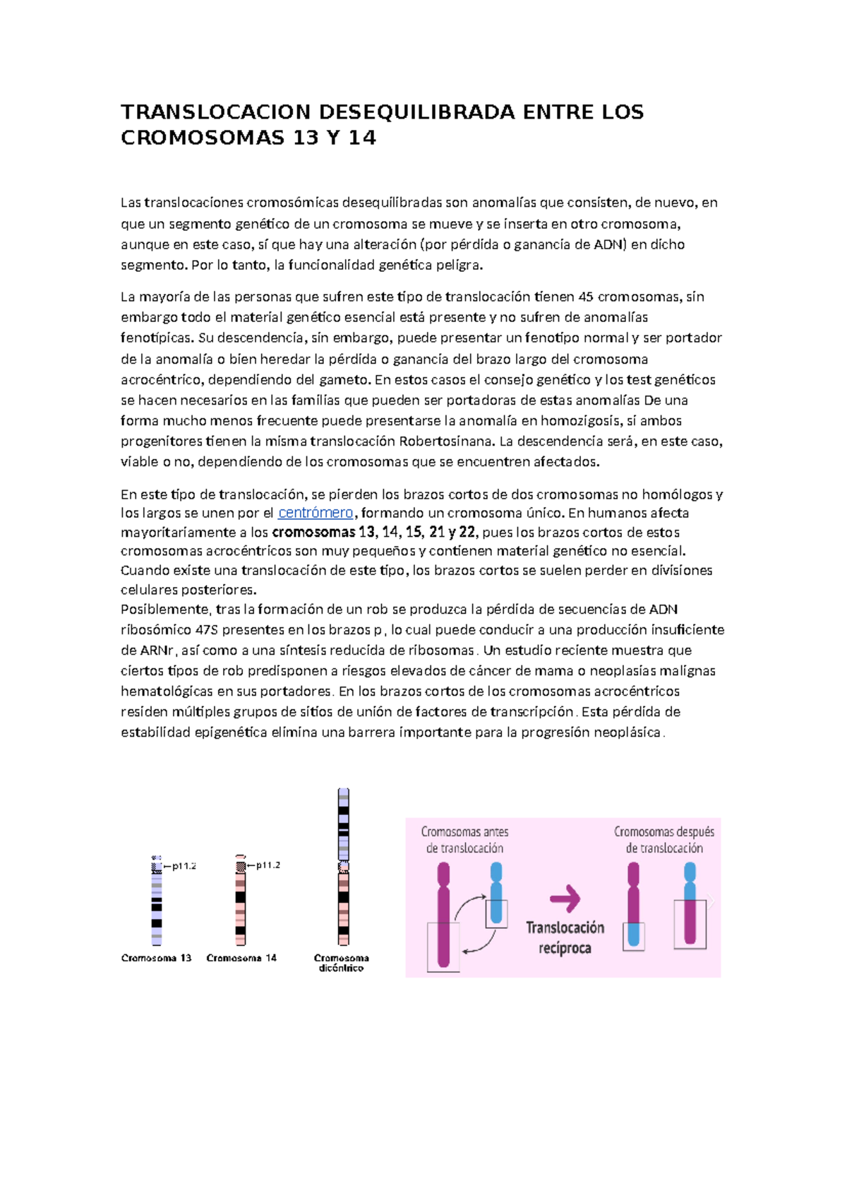 Translocacion Desequilibrada Entre LOS Cromosomas 13 Y 14 ...