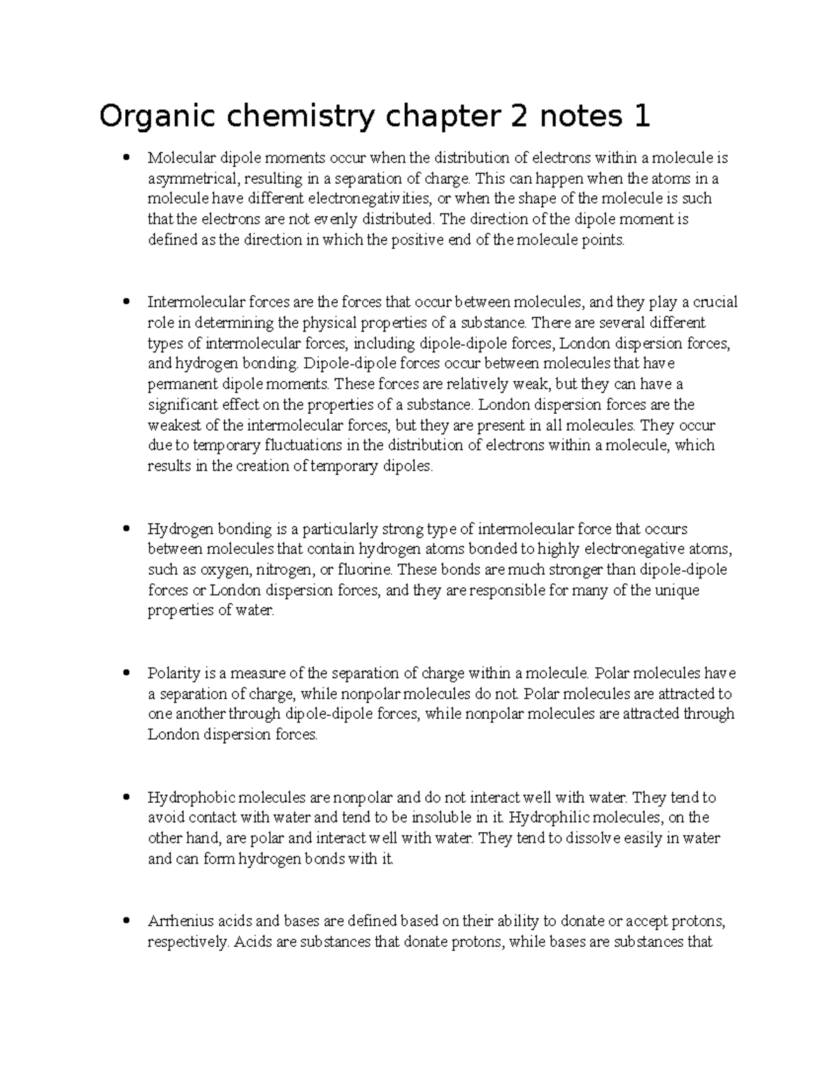 Organic chemistry chapter 2 notes 1 - Organic chemistry chapter 2 notes ...