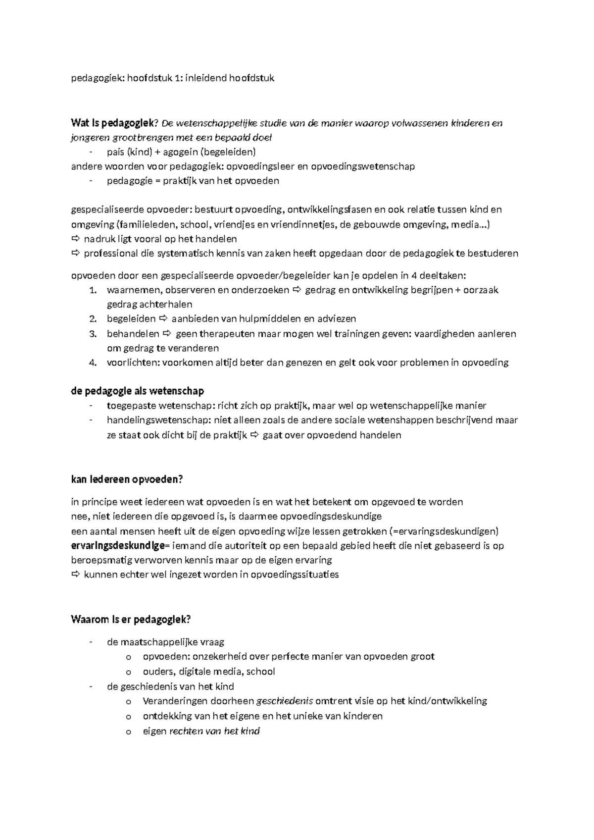 Hoofdstuk 1 inleiding - Samenvatting Pedagogie - pedagogiek: hoofdstuk ...