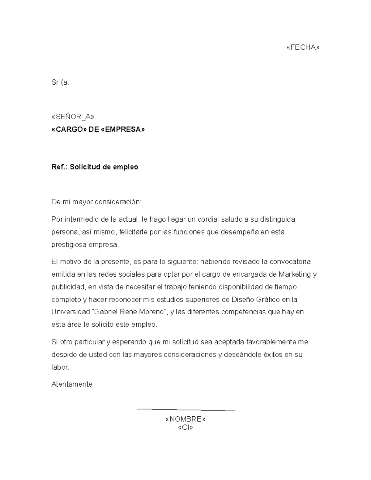Fecha - ES SOLOM UN DOCUMENTO RANDOM - «FECHA» Sr (a: «SEÑOR_A» «CARGO ...