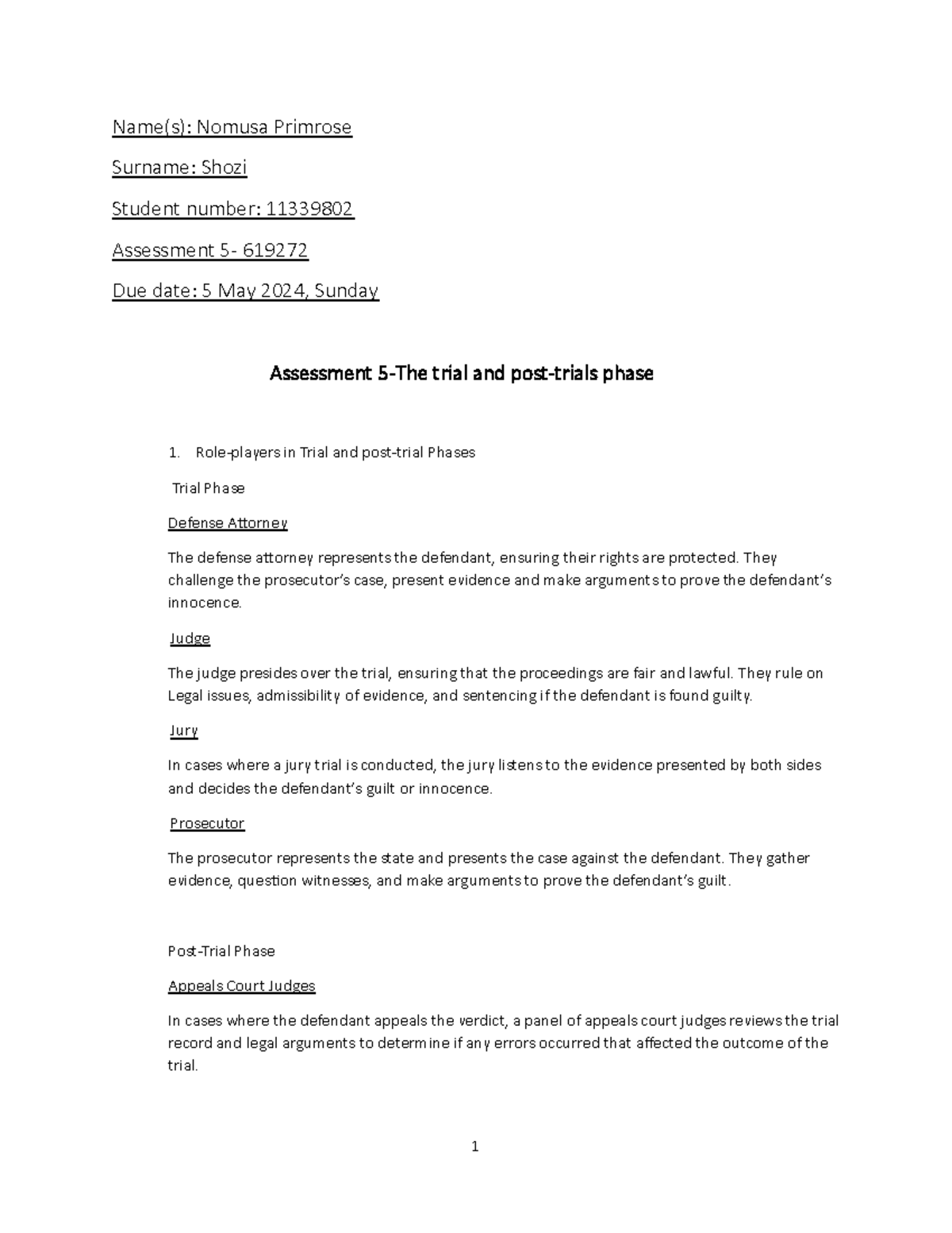 Assessment 5 619272 - Ndjje - 1 Name(s): Nomusa Primrose Surname: Shozi Student number: 1133980 ...