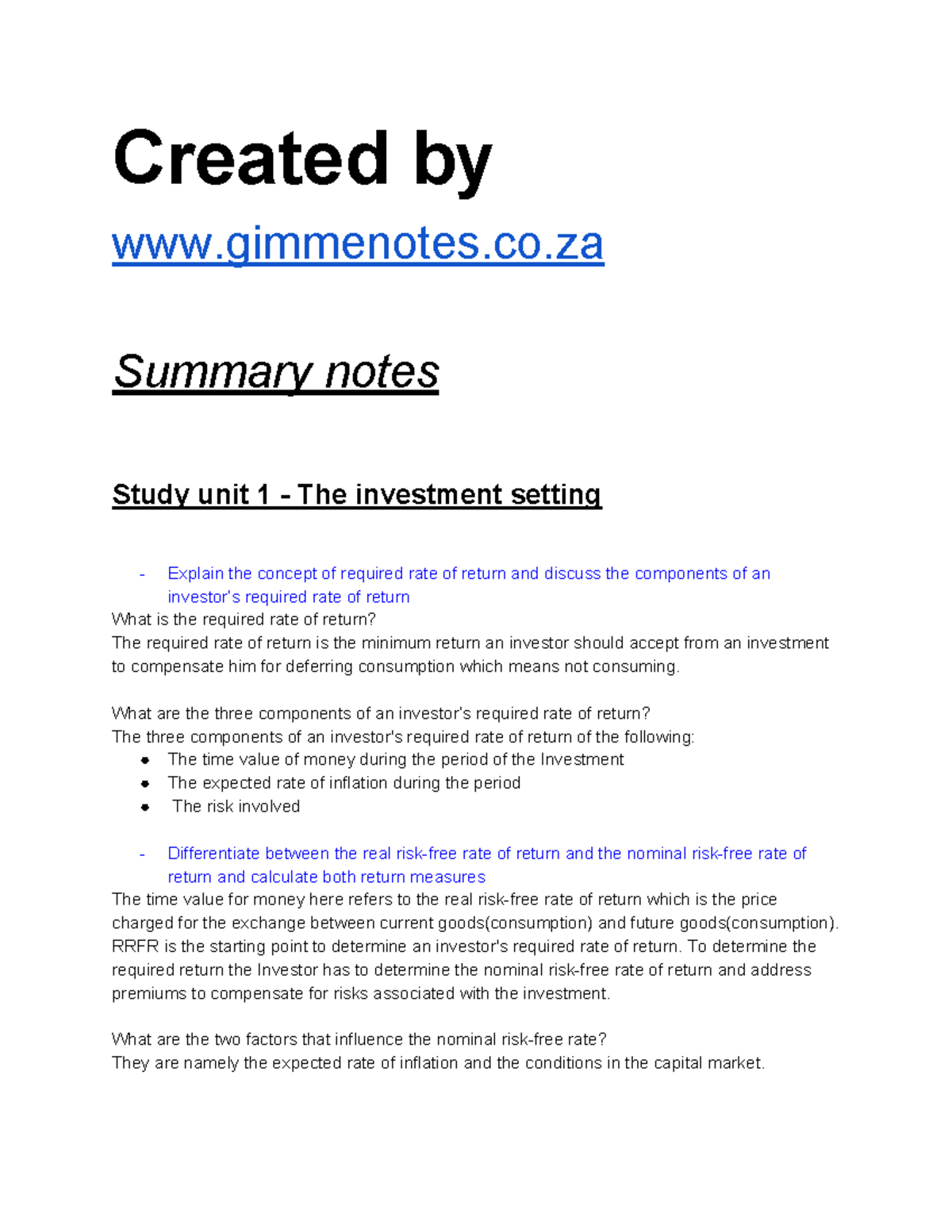 auditing notes 2016 - Created by gimmenotes.co Summary notes Study unit ...
