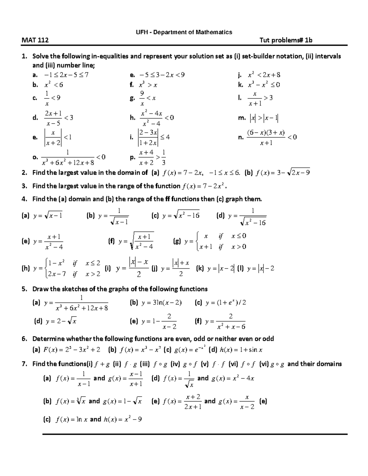 MAT 112 Tut problems 1b - maths - UFH - Department of Mathematics MAT ...