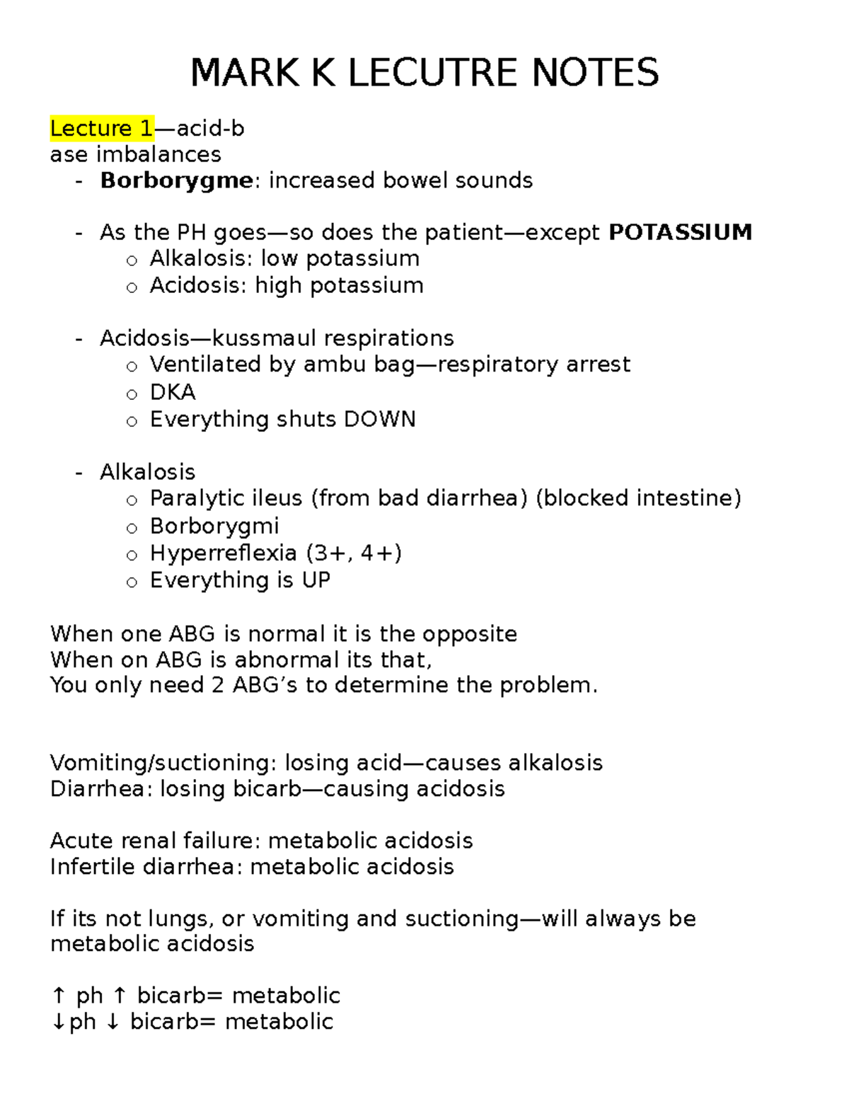 MARK K Lecutre Notes - MARK K LECUTRE NOTES Lecture 1—acid-b ase ...