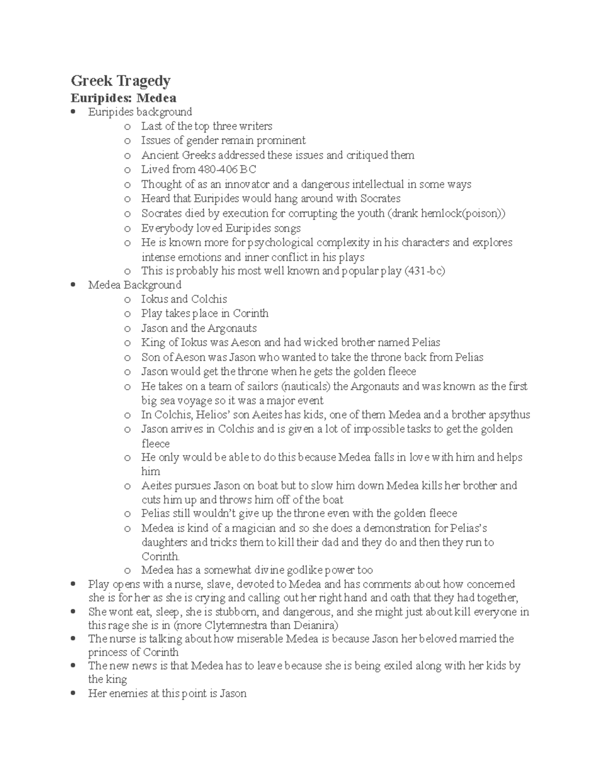 Greek and Roman Drama Notes - Greek Tragedy Euripides: Medea Euripides ...