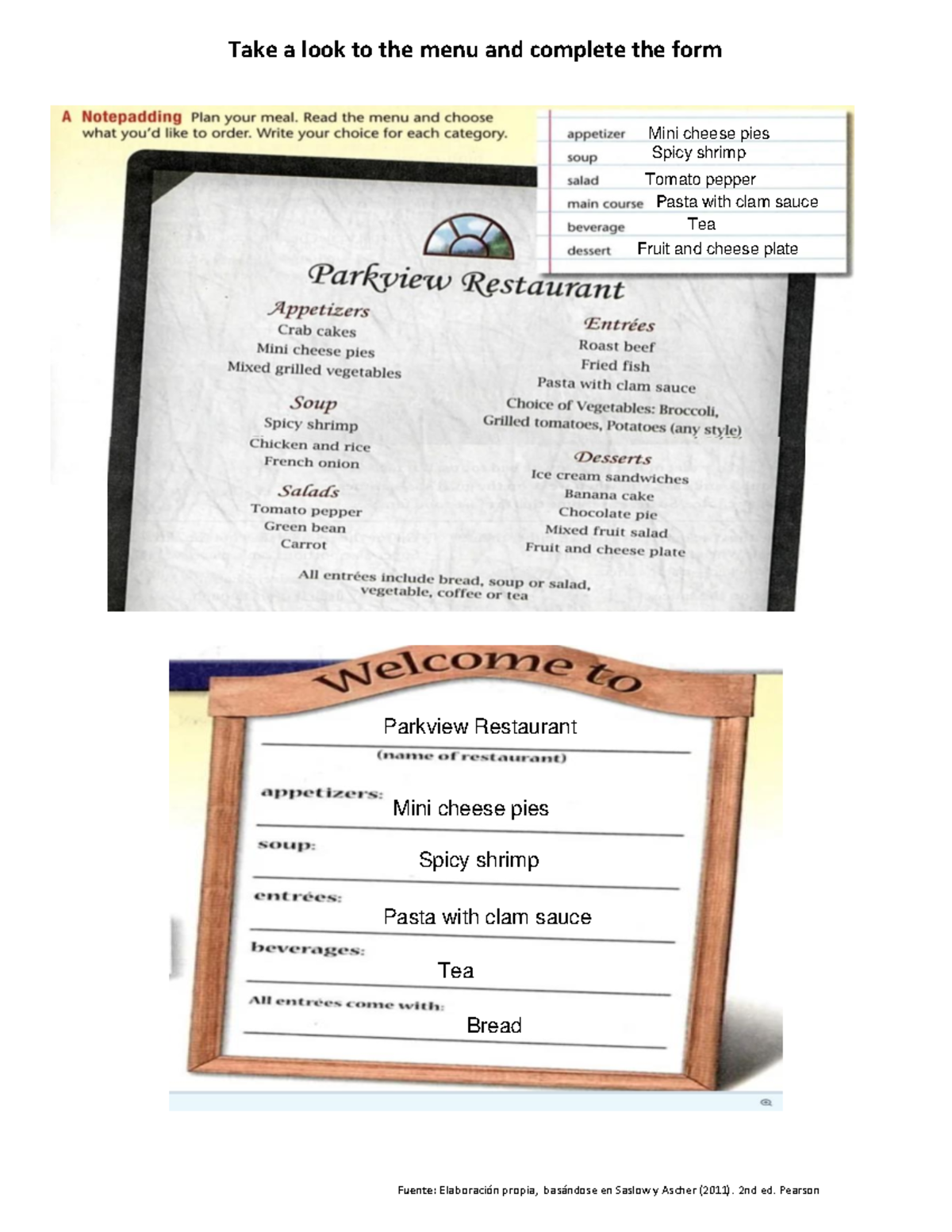 Ordering from a menu - Ingles Básico - Take a look to the menu and ...