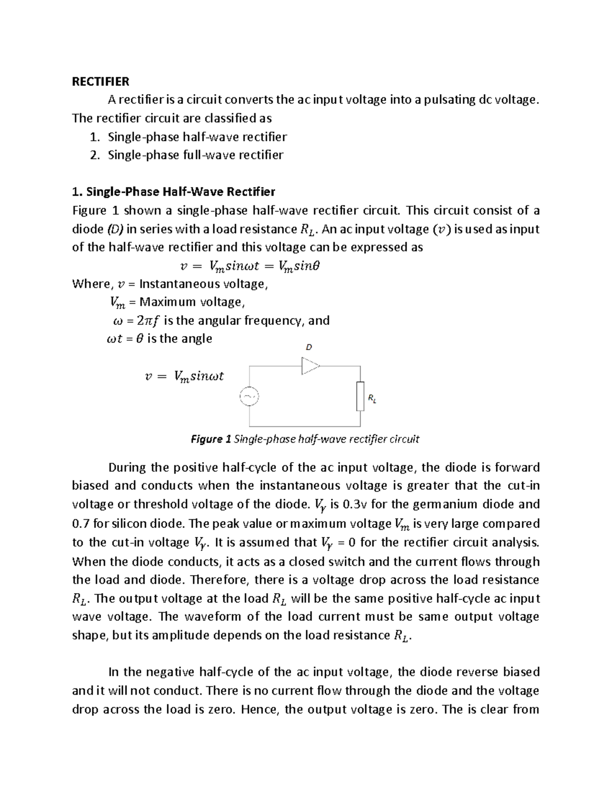 Rectifier - lecture - Figure 1 Single-phase half-wave rectifier circuit RECTIFIER A rectifier is ...