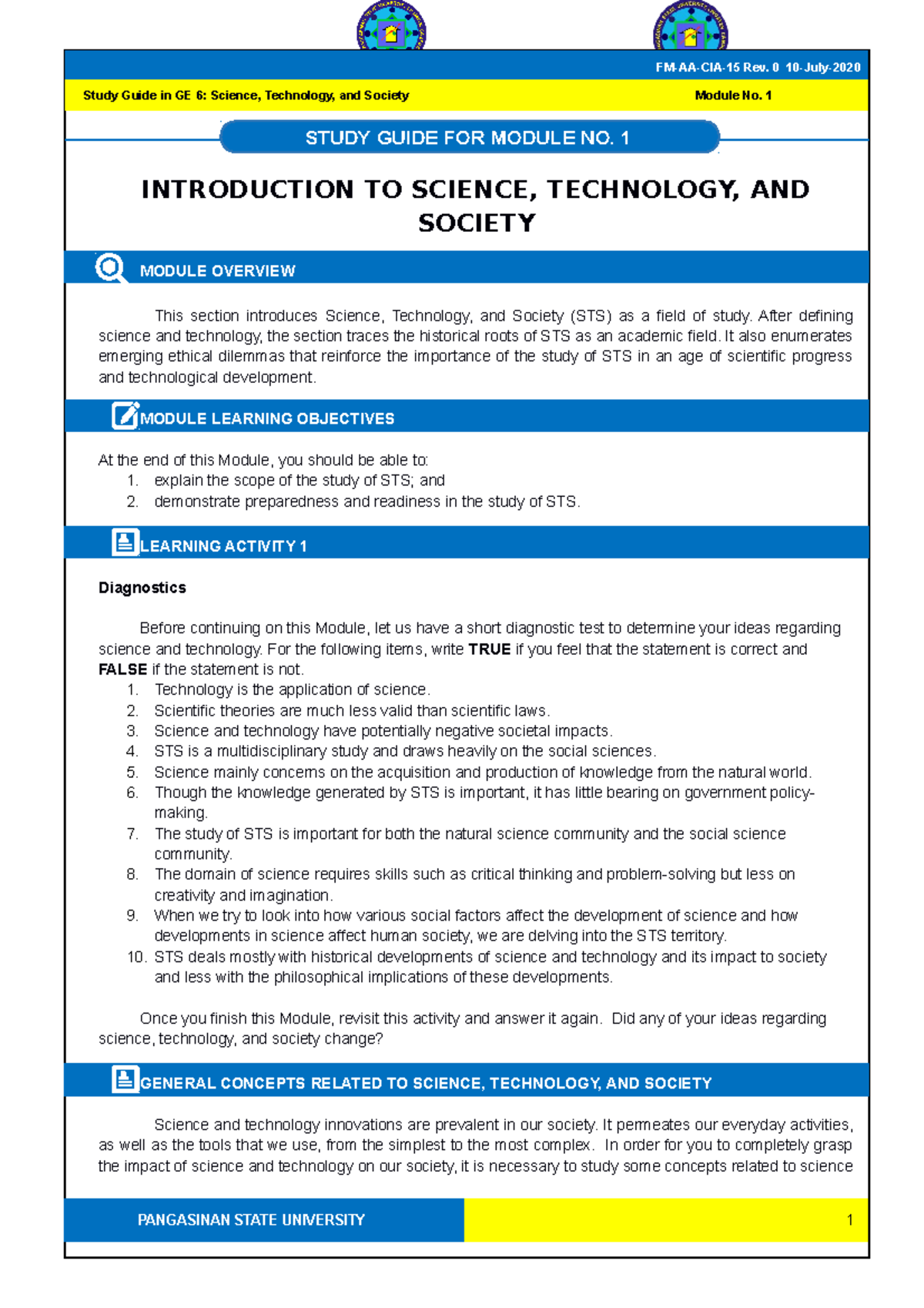 Study- Guide-1 - science, technology, and society - INTRODUCTION TO ...