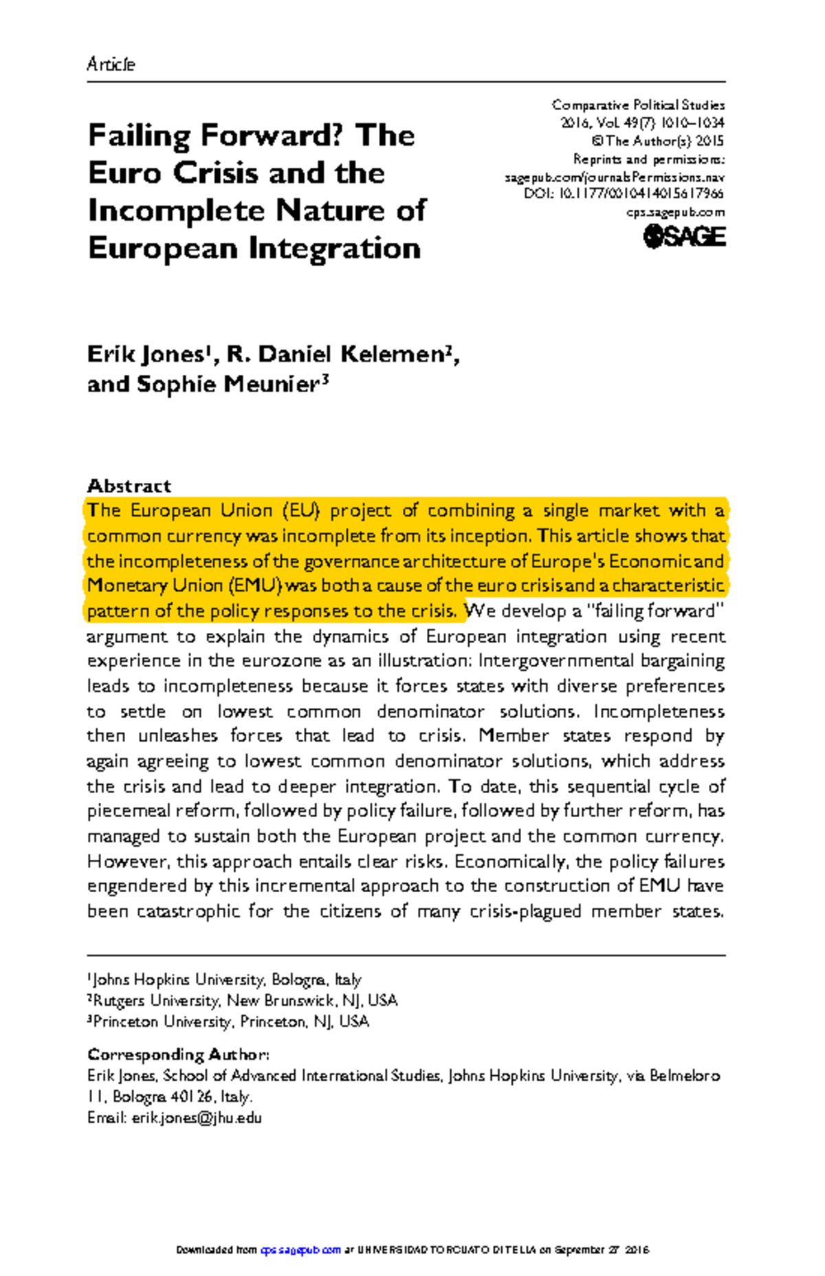 Failing Forward The Euro Crisis and the Incomplete Nature of European ...