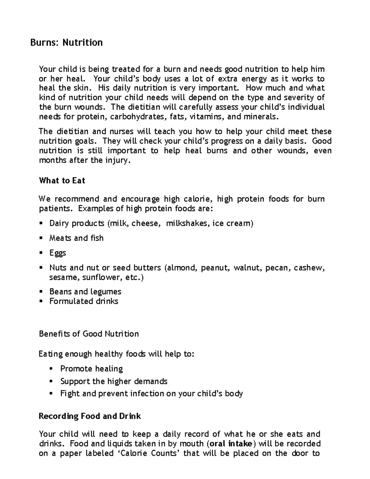 Burns - Nutrition - Burns: Nutrition Your child is being treated for a ...