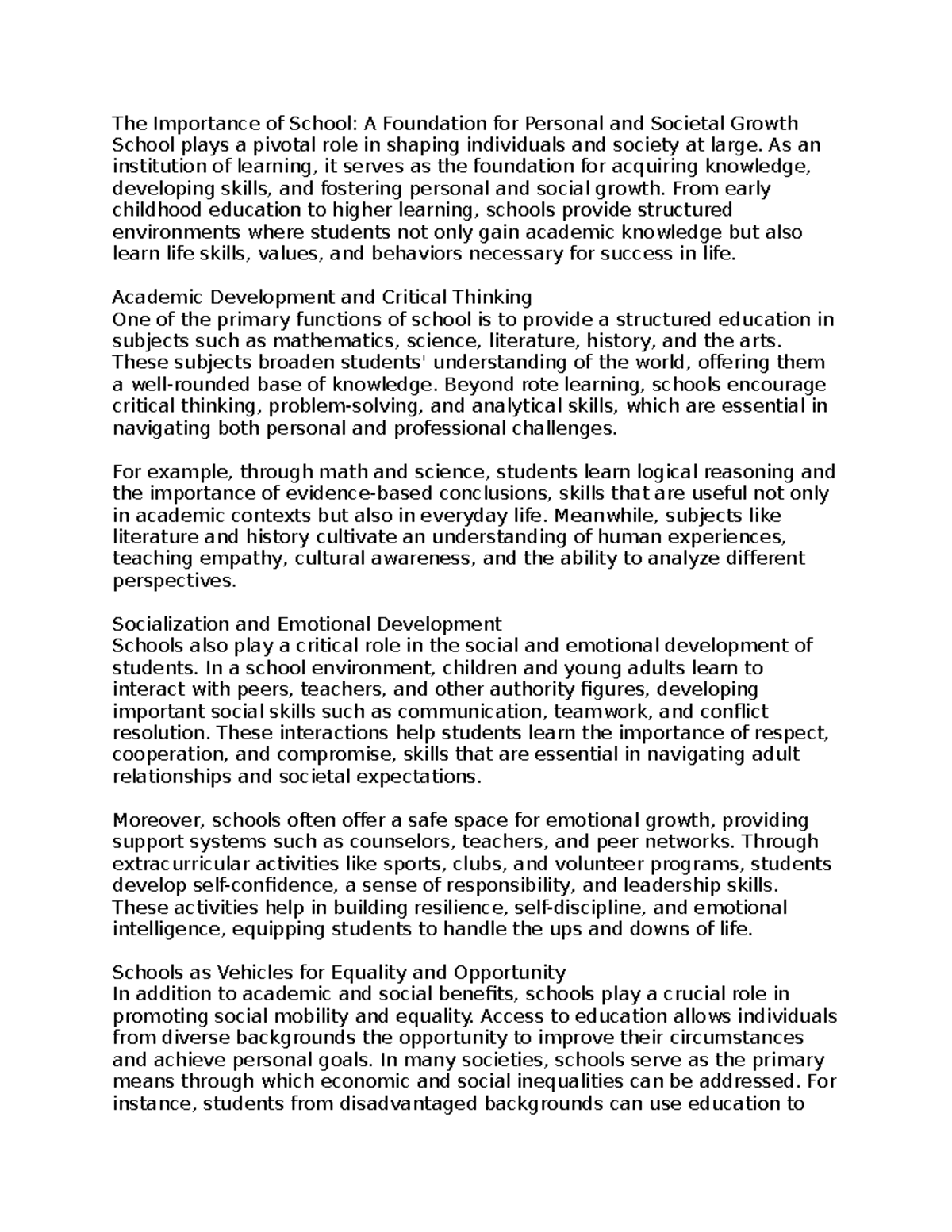 The Importance of School - for studoc - The Importance of School: A ...