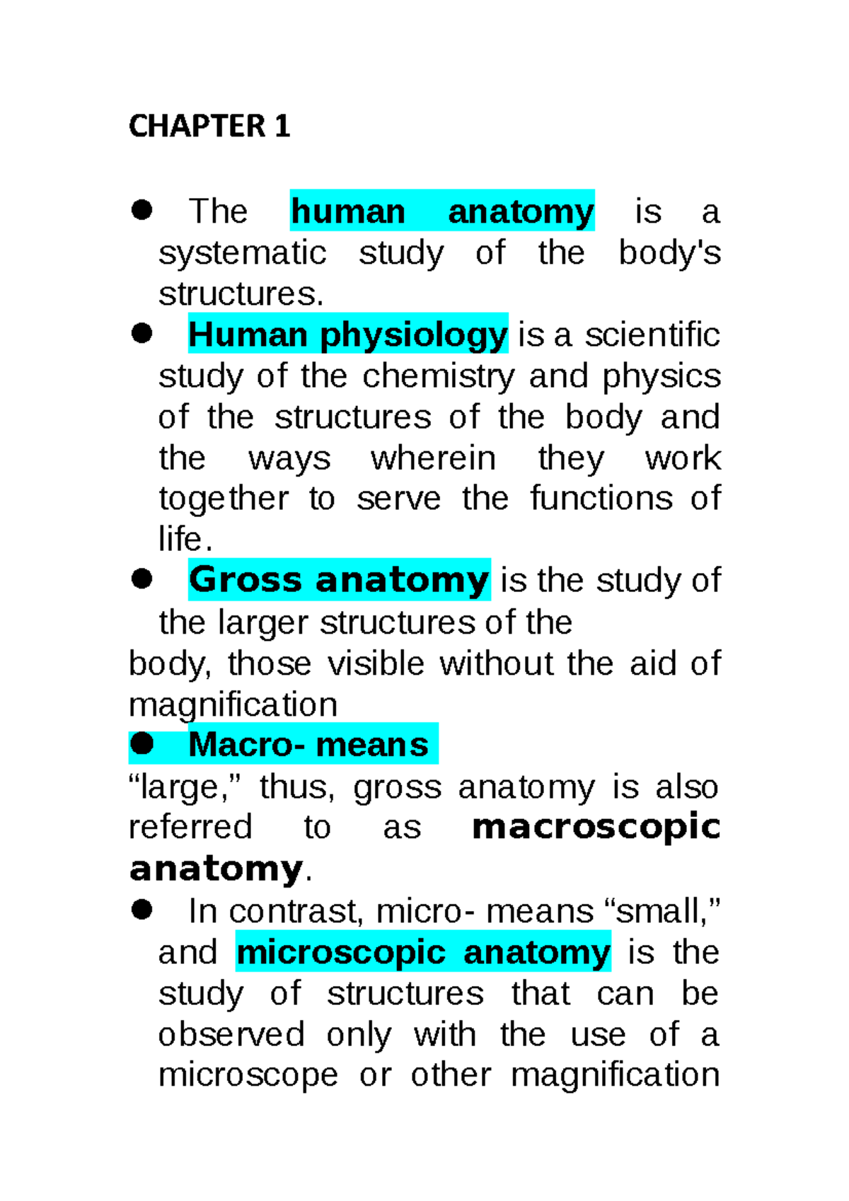 Anatomy Guide - STS - CHAPTER 1 The human anatomy is a systematic study ...