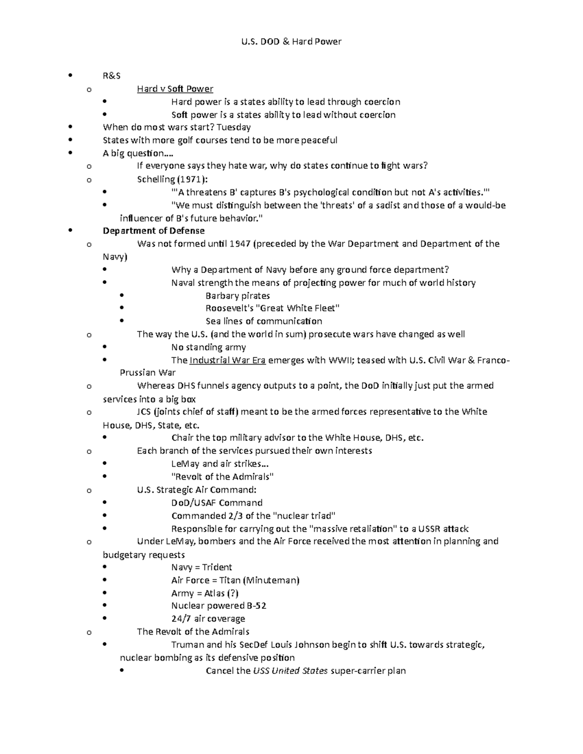 US DOD and Hard Power - R&S o Hard v Soft Power Hard power is a states ...