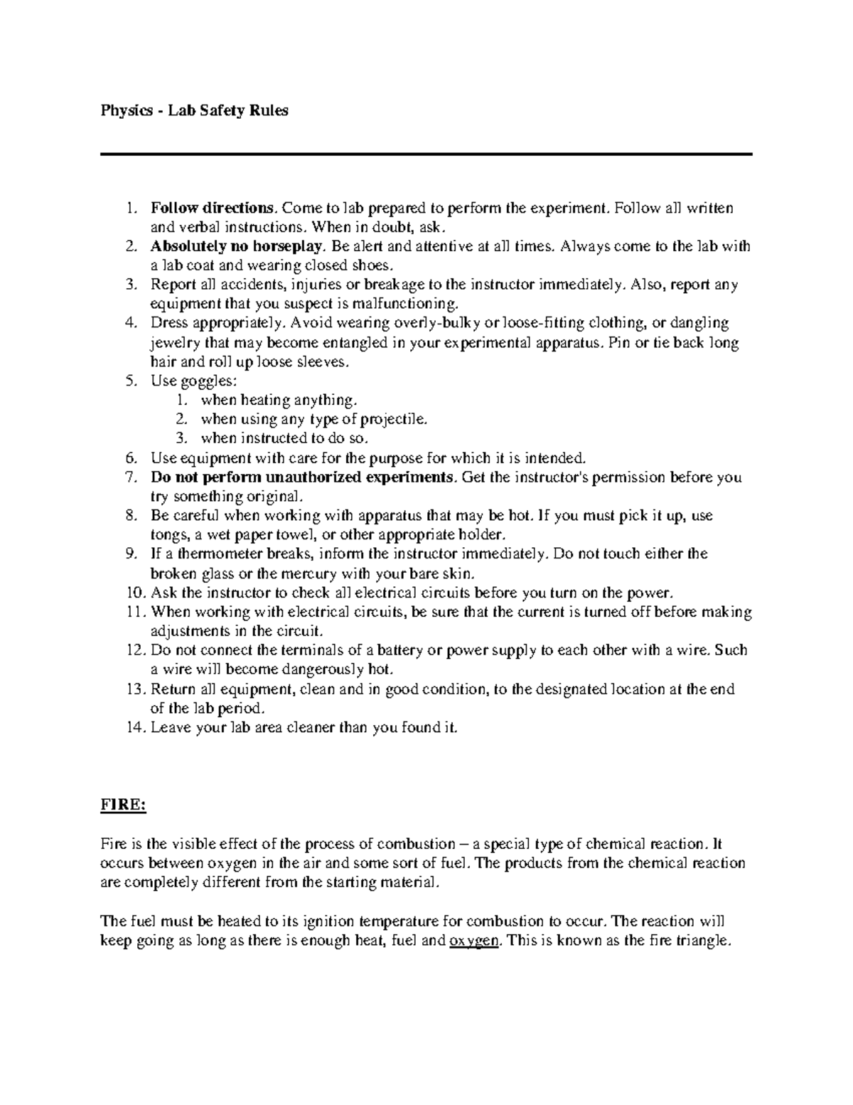 PHY 101 safety lab 1 2024 - Physics - Lab Safety Rules Follow ...