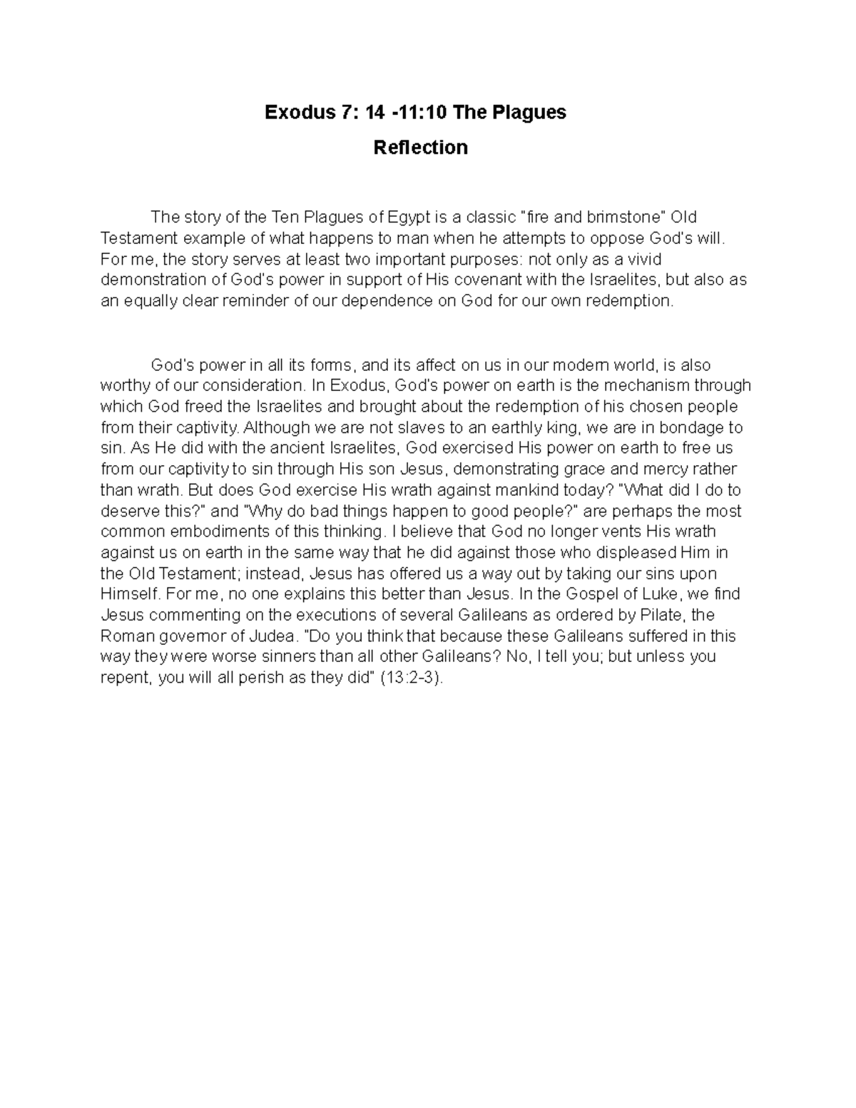 Exodus 7 - gdayfsus - Exodus 7: 14 -11:10 The Plagues Reflection The ...