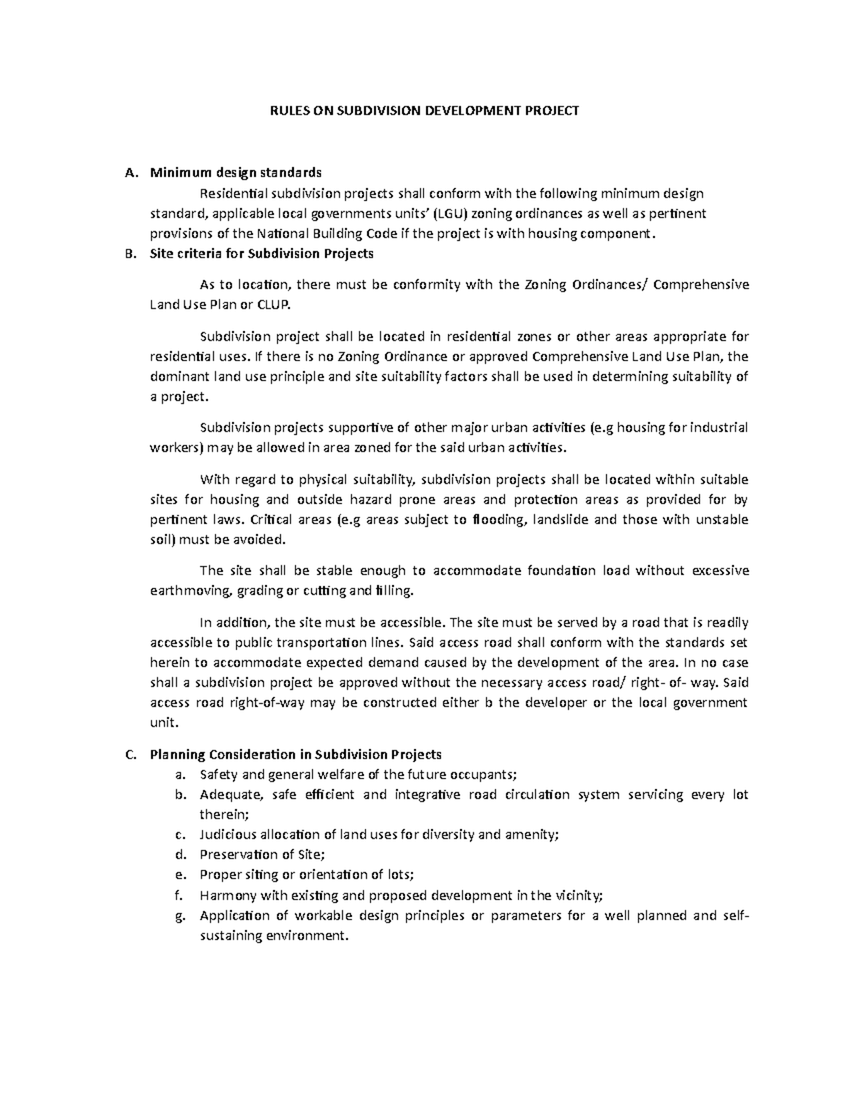 Rules ON Subdivision Development Project - RULES ON SUBDIVISION ...