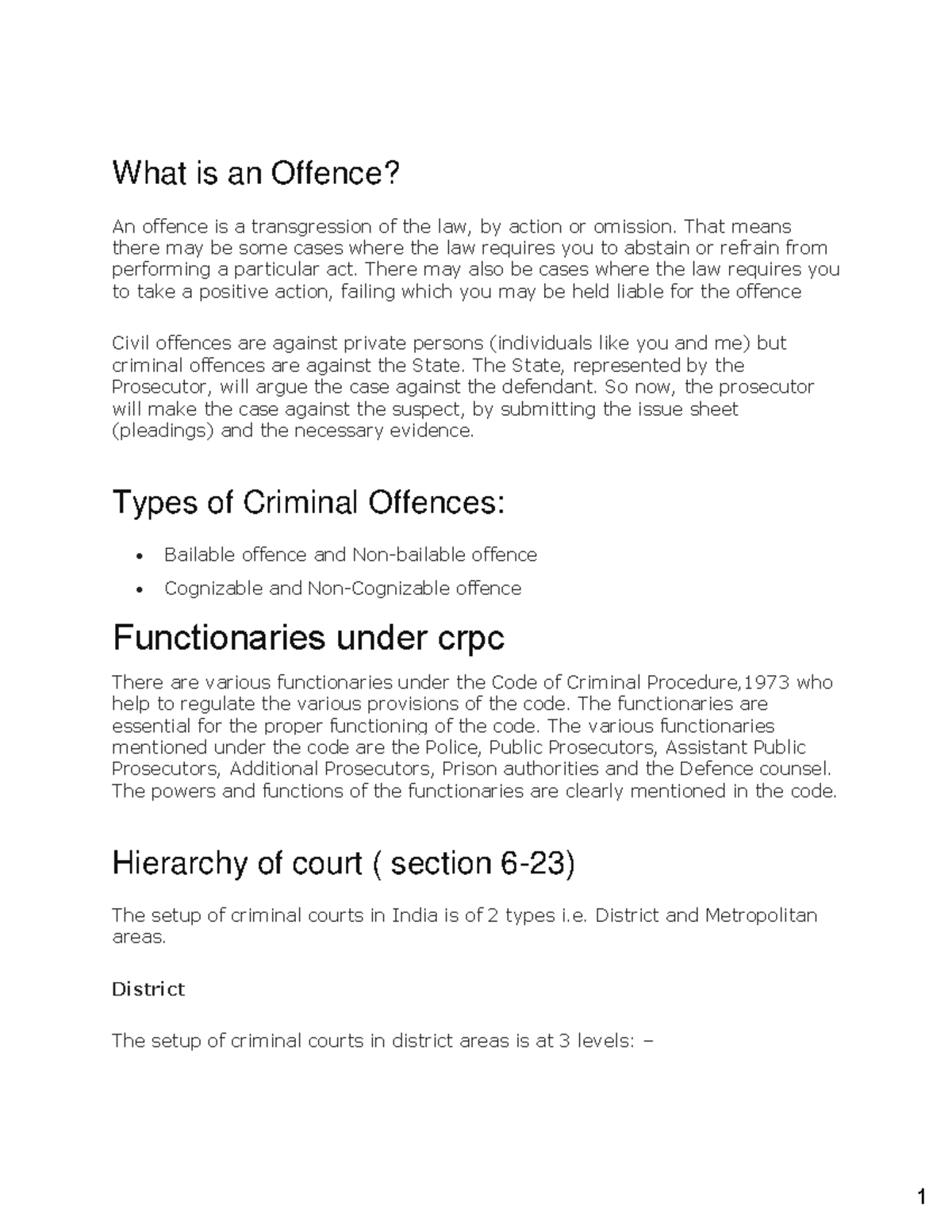 CRPC Notes pagenumber - What is an Offence? An offence is a ...