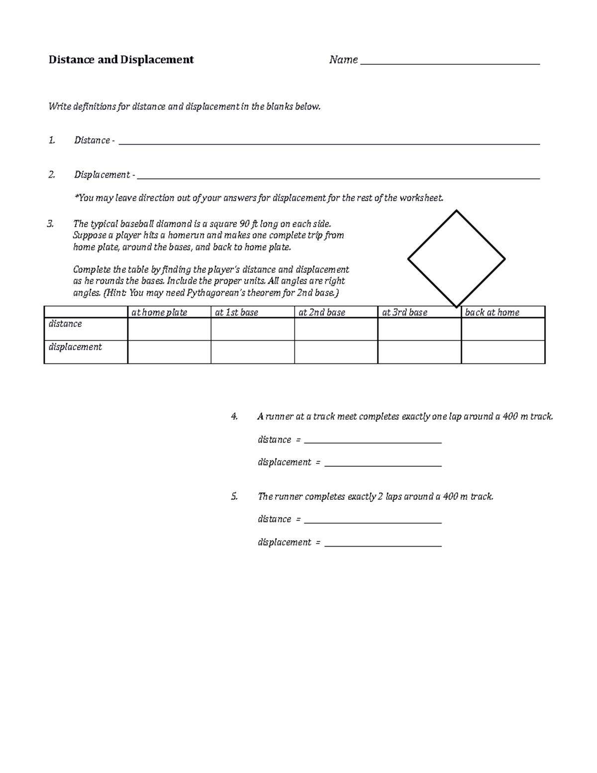 Distanceanddisplacementworksheet - Distance and Displacement Name Write ...