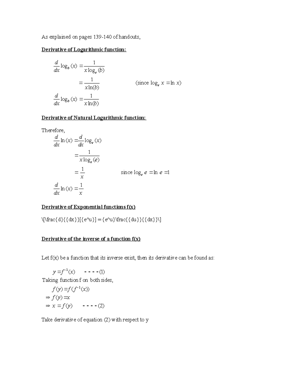 Derivative of log exponential and inverse function - As explained on ...