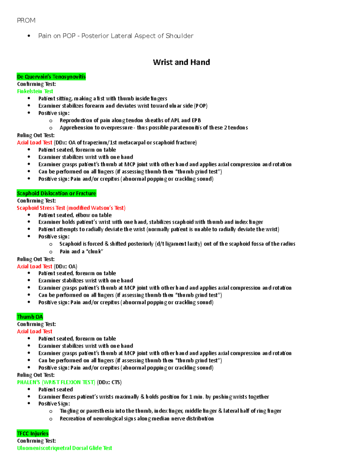 Rule-in-Rule-out Special Tests - PROM Pain on POP - Posterior Lateral ...