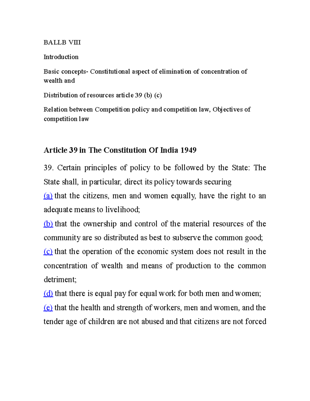 Ballb VIII 1law - BALLB VIII Introduction Basic concepts ...