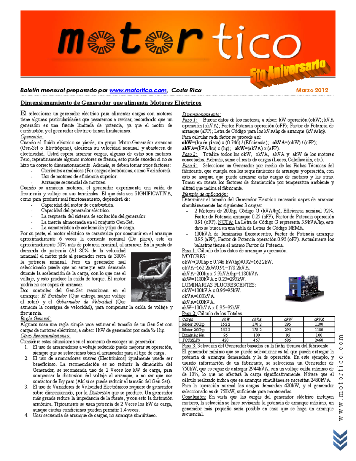 Dimensionamiento de un Generador Electrico - Boletín mensual preparado ...