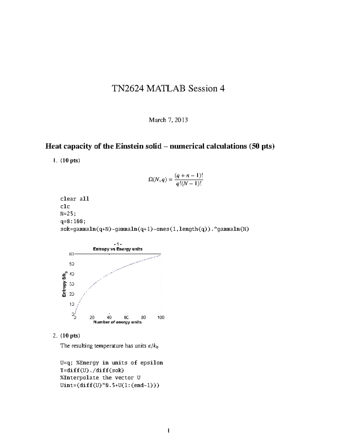 Matlab session four questions + Solutions - TN2624 MATLAB Session 4 ...
