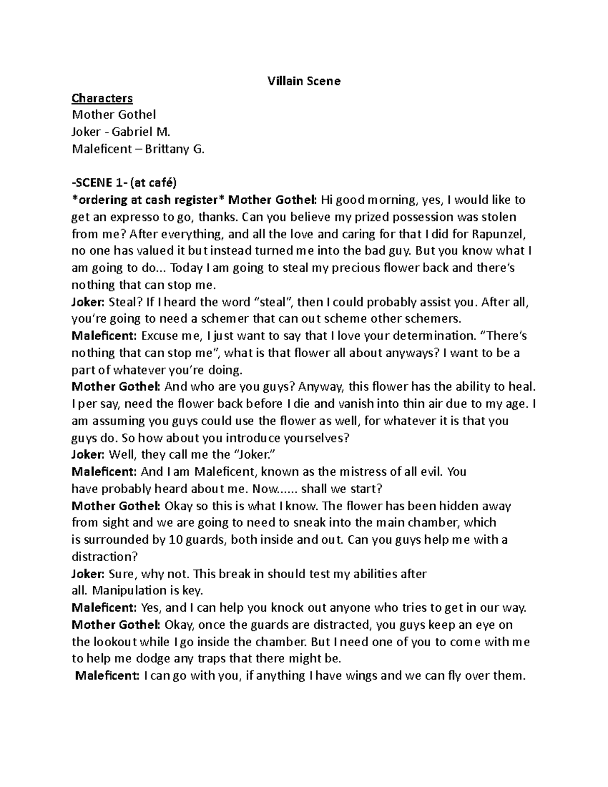 Villain Scene - notes - Villain Scene Characters Mother Gothel Joker ...