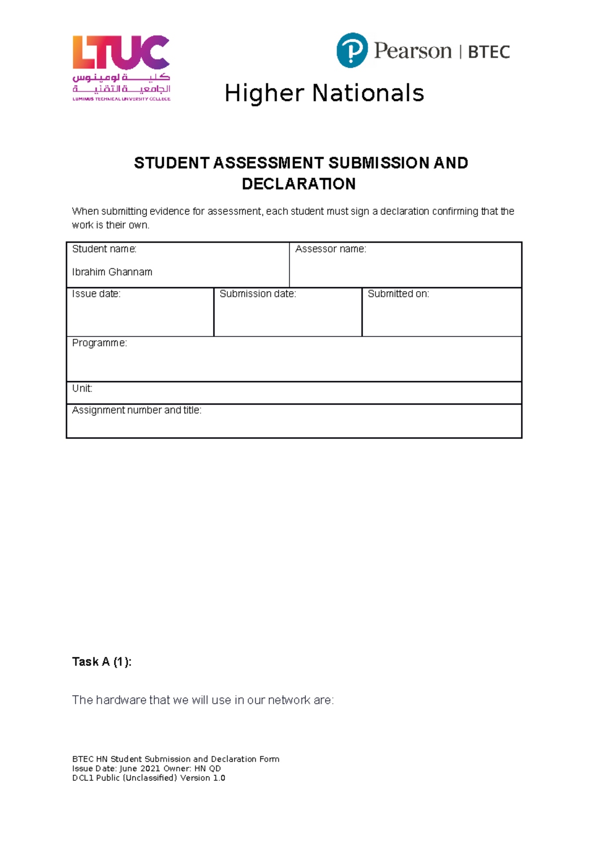 Student Assessment Submission and Declaration - STUDENT ASSESSMENT ...