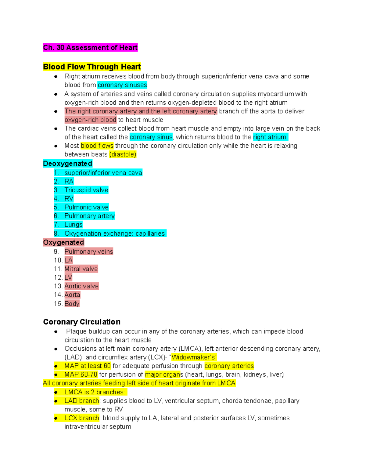 MS Exam 3 - cardiac notes - Ch. 30 Assessment of Heart Blood Flow ...