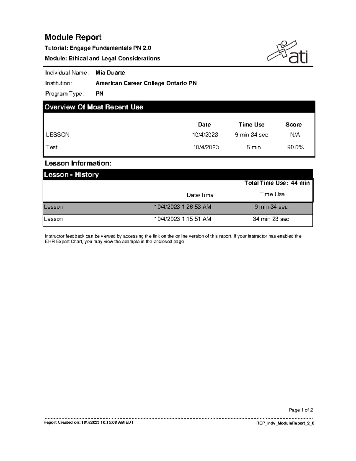 Report (7) - hi this is my result - Module Report Lesson Information ...