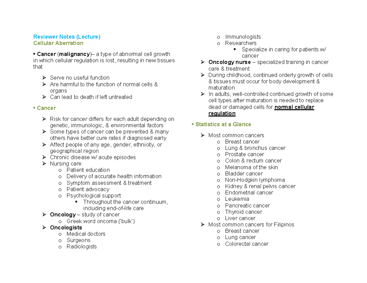 Cellular-Aberration-Notes - Reviewer Notes (Lecture) Cellular ...