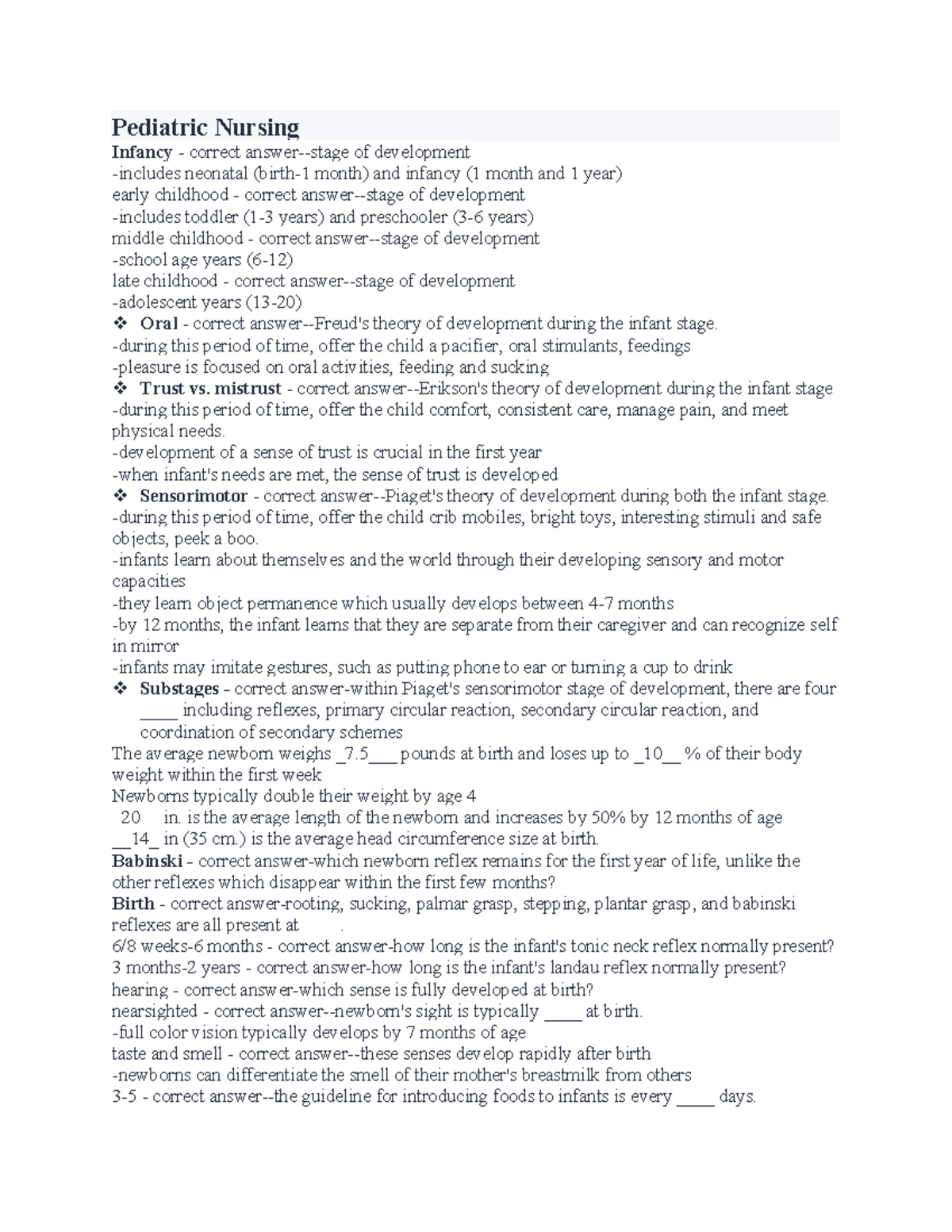 Pediatric Nursing - Pediatric Nursing Infancy - correct answer-stage of ...