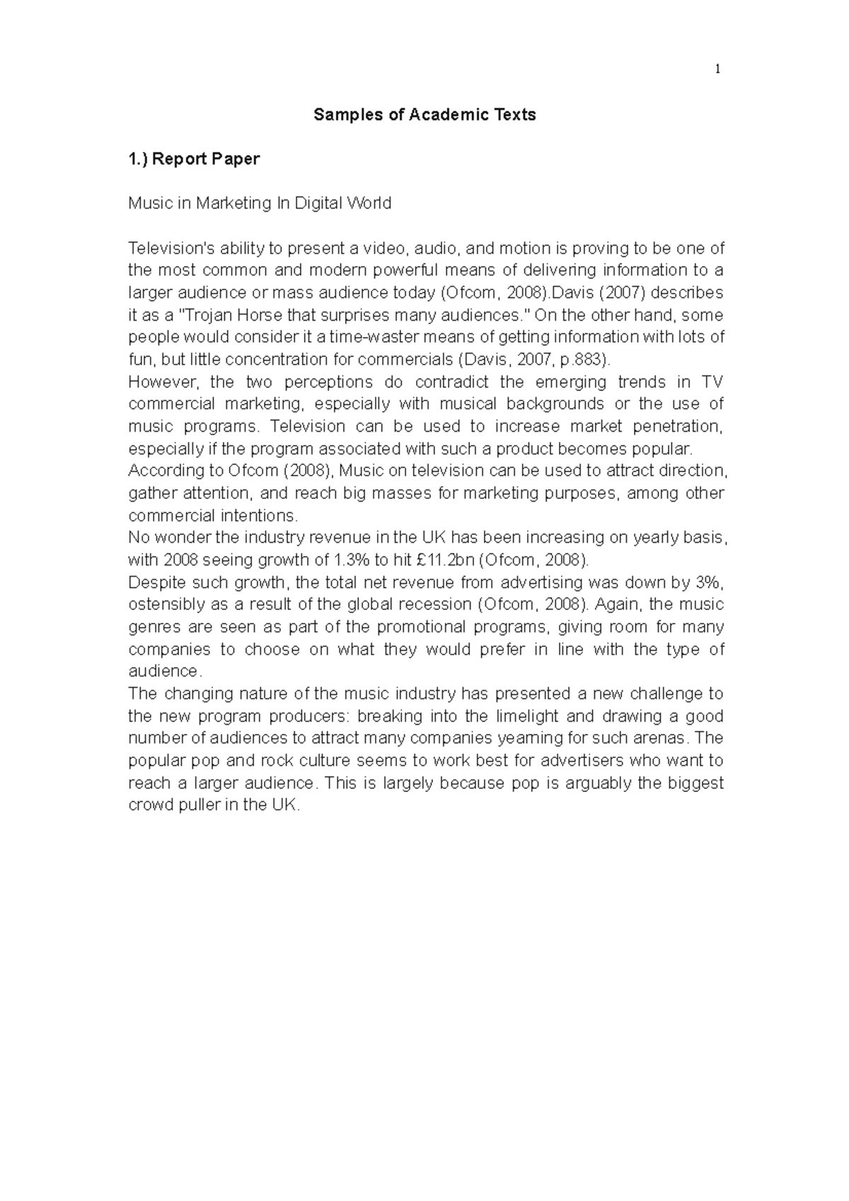 Samples OF Academic Texts - Samples of Academic Texts 1 .) Report Paper ...