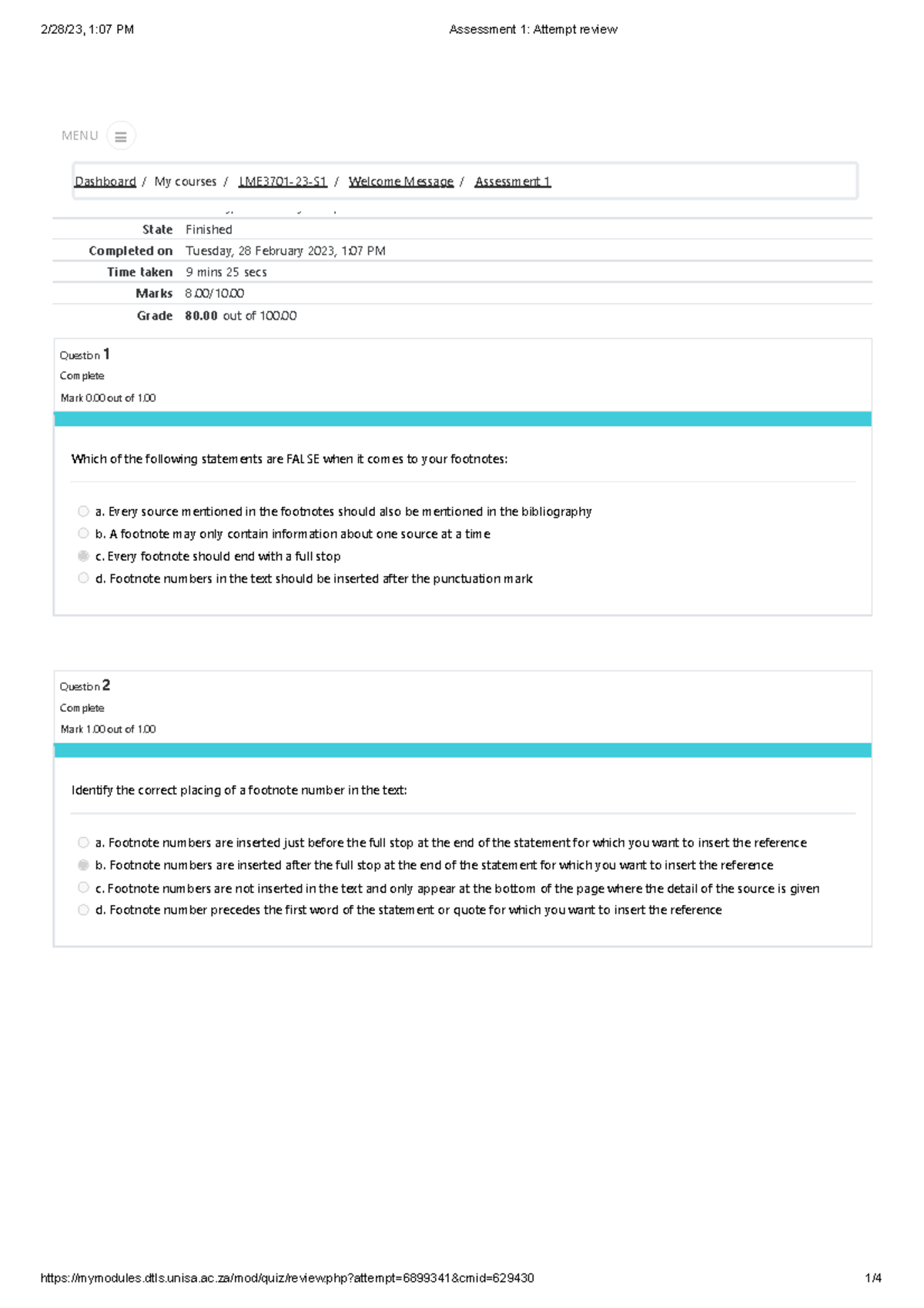 LME3701 Assessment 1 - ASSIGNMENT 1 - Started on Tuesday, 28 February ...