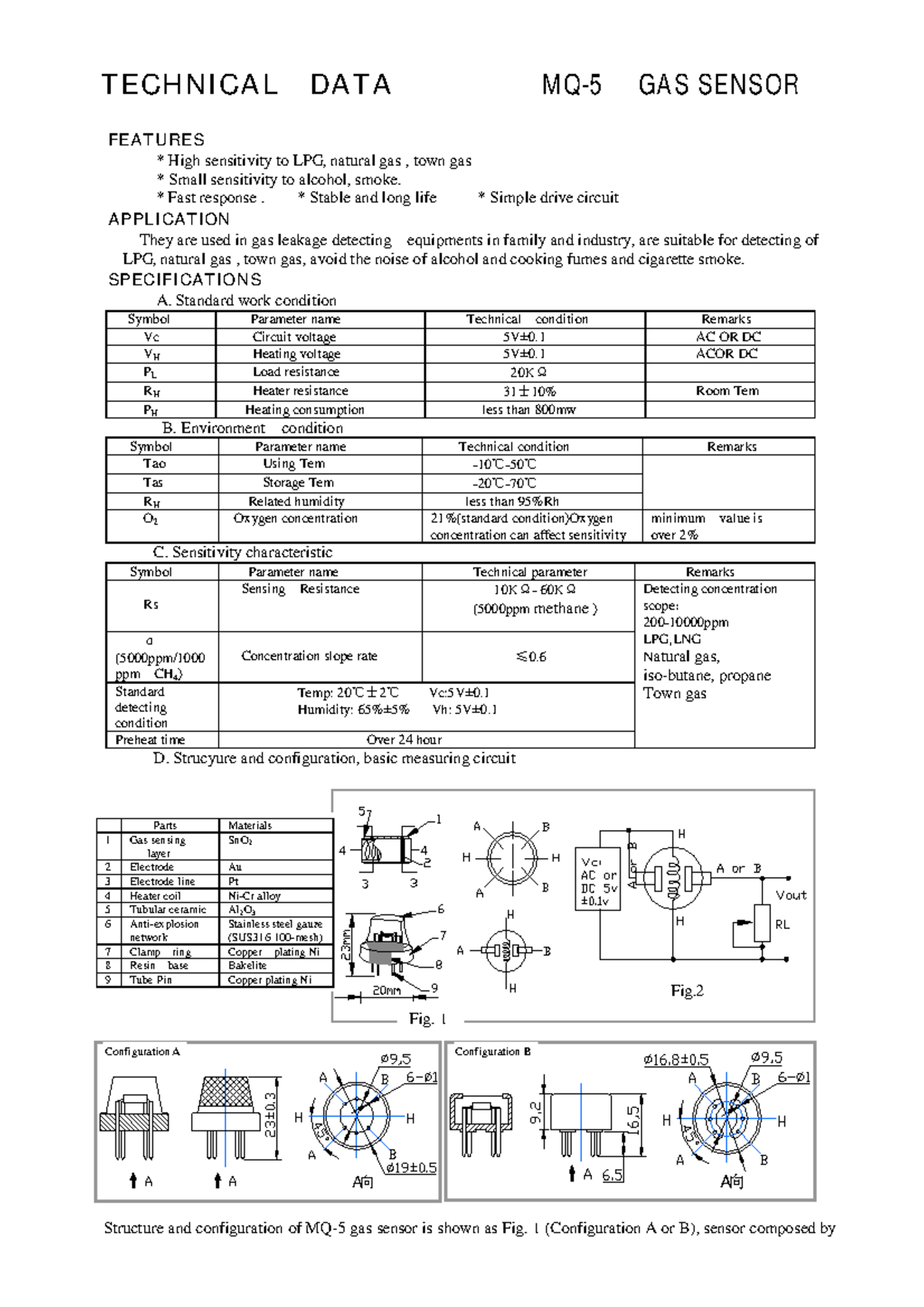 MQ-5 - notes - T ECH N I CAL DAT A M Q-5 GAS SEN SOR FEATU RES * High ...