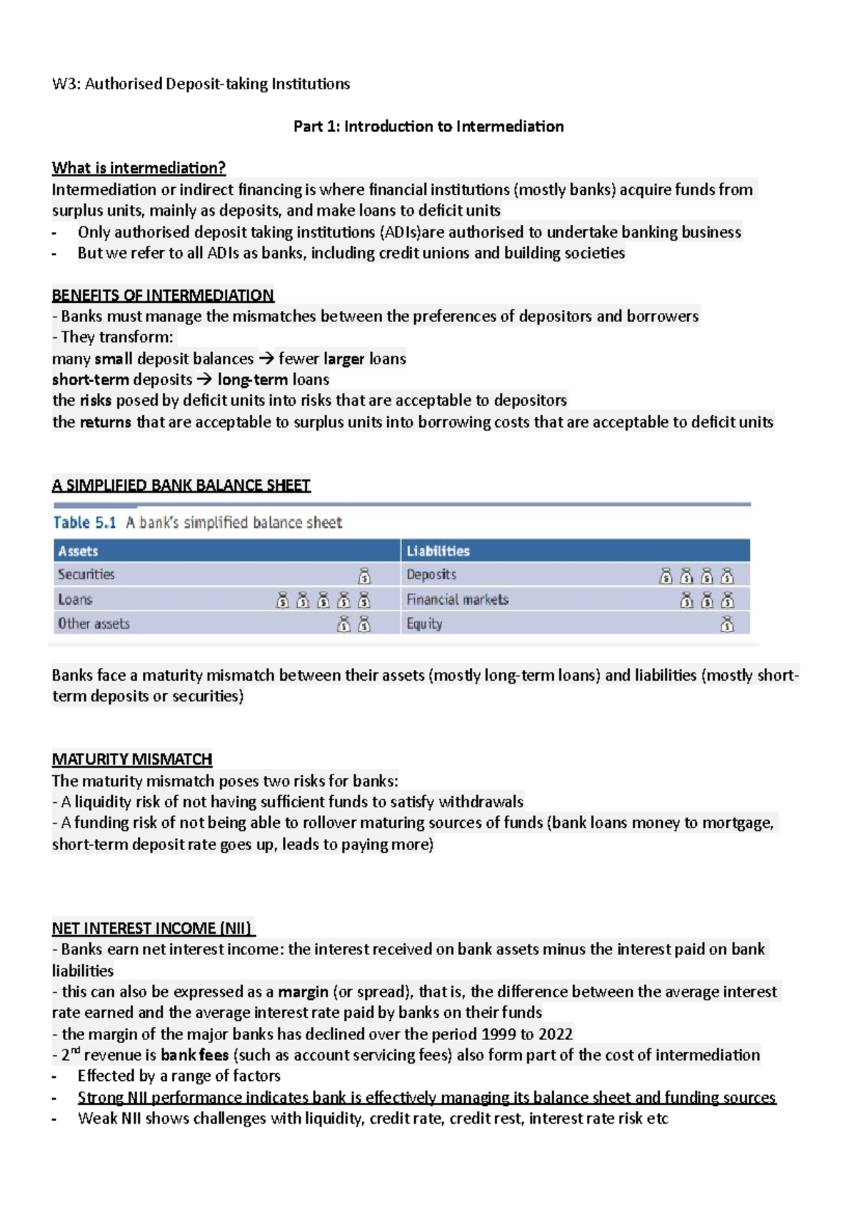 W3 - W3 Lecture Notes - W3: Authorised Deposit-taking Institutions Part ...