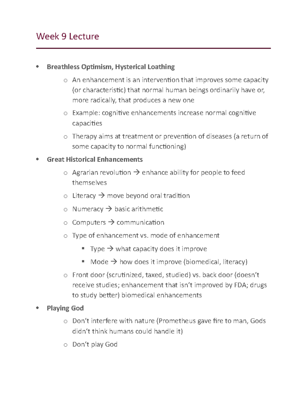 Week 9 - biomedical enhancement - Week 9 Lecture Breathless Optimism ...