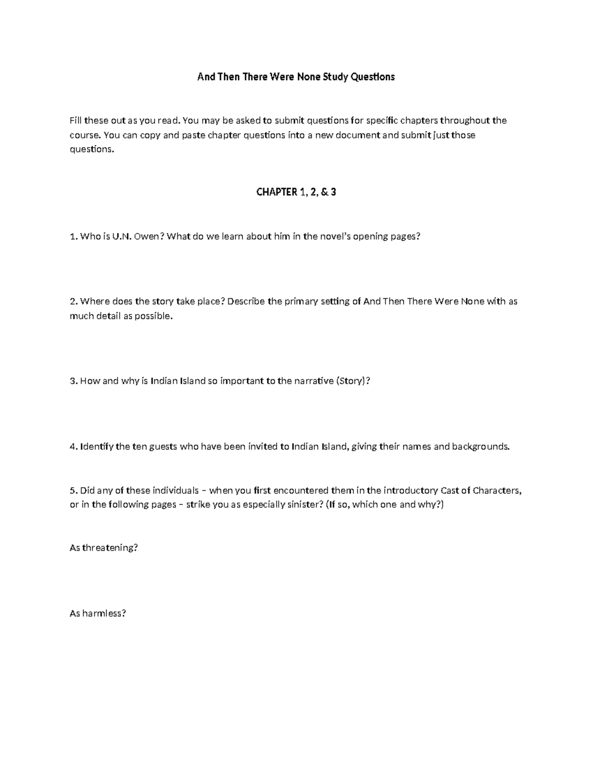 Attwn Study Questions - work - And Then There Were None Study Questions ...