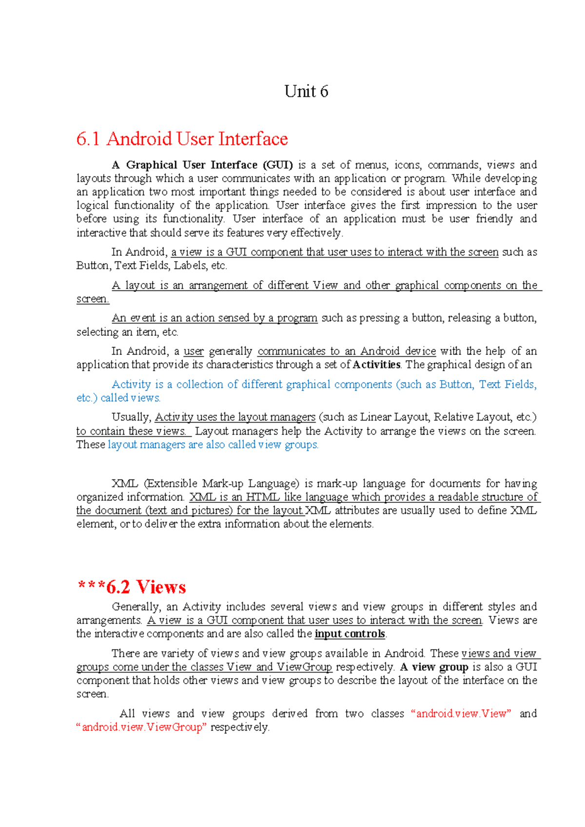 GUI of mobile computing - Unit 6 6 Android User Interface A Graphical ...