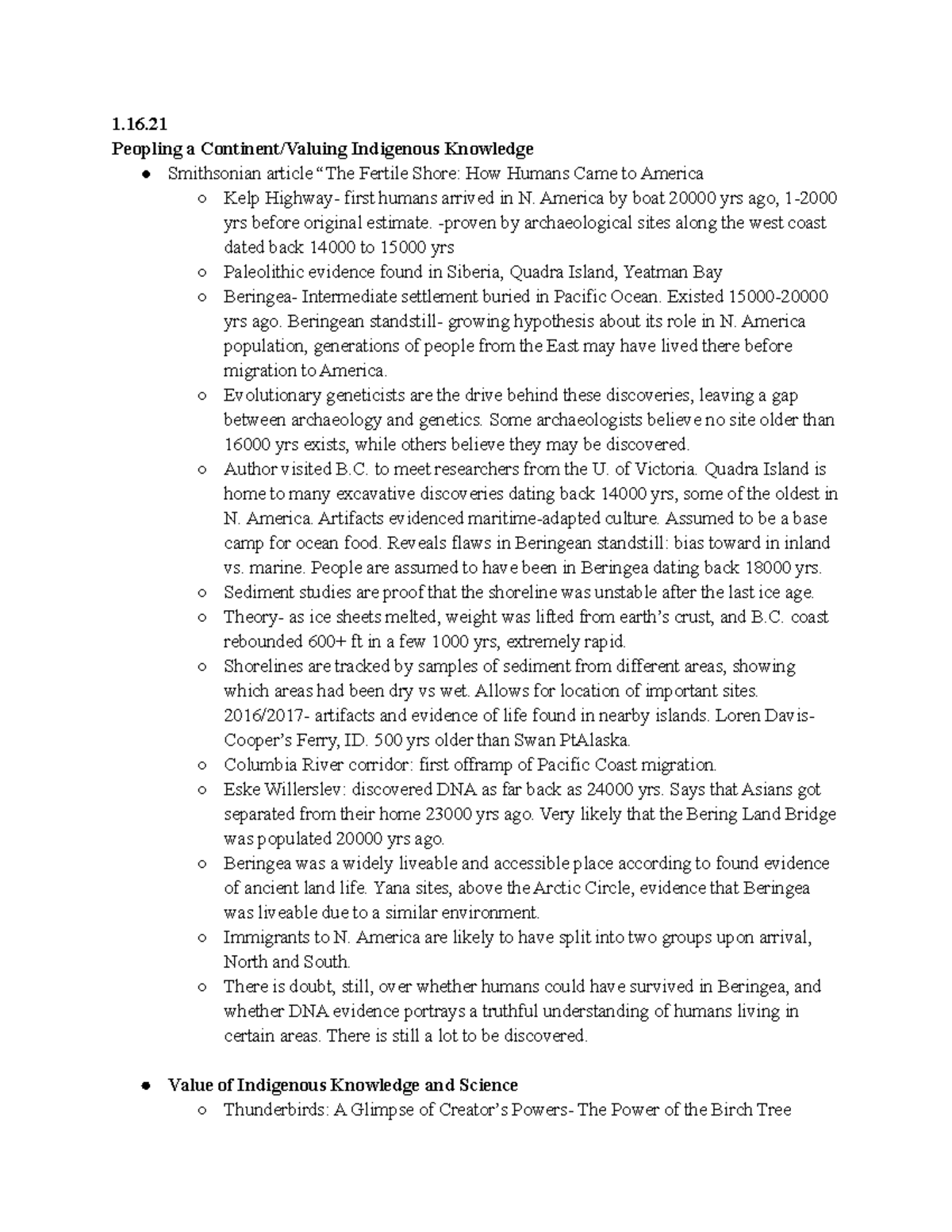 Cultural Anthropology Unit 1 Notes - 1. Peopling a Continent/Valuing ...