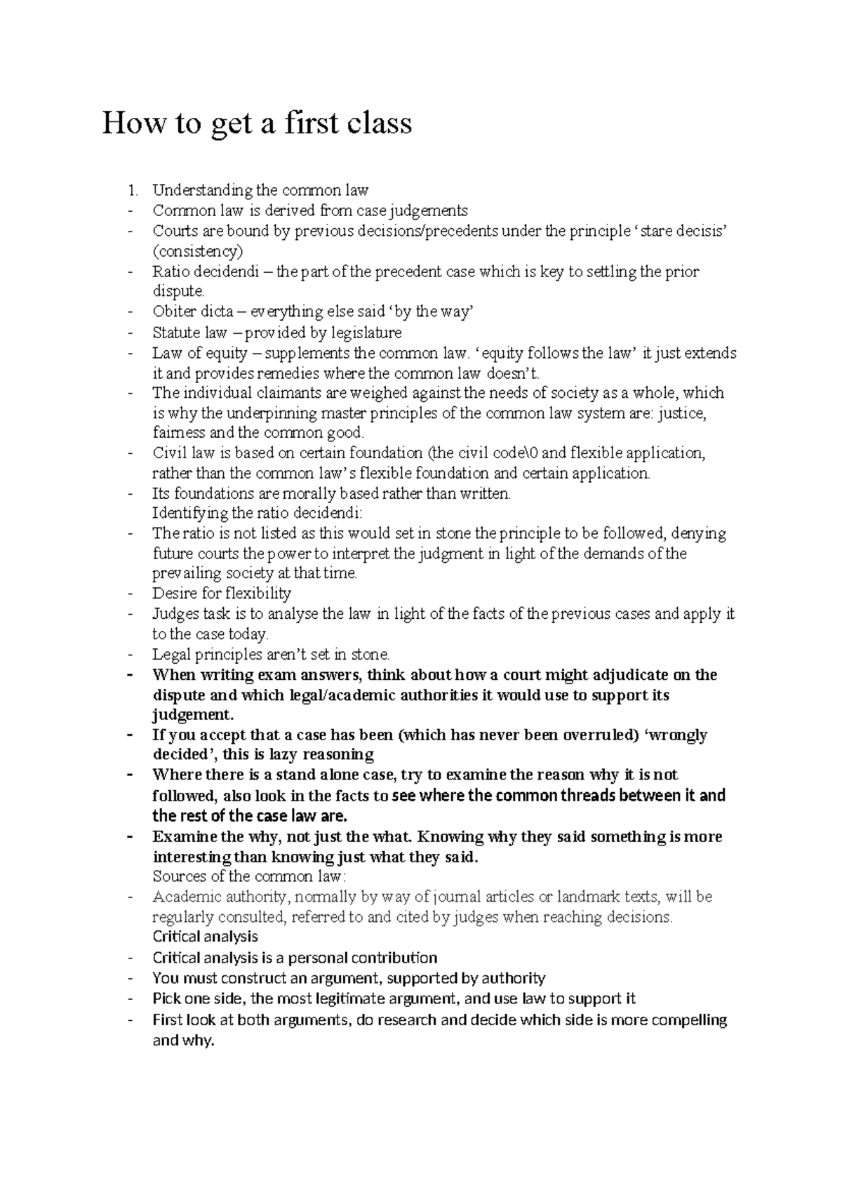 How to get a first class - Understanding the common law - Common law is ...