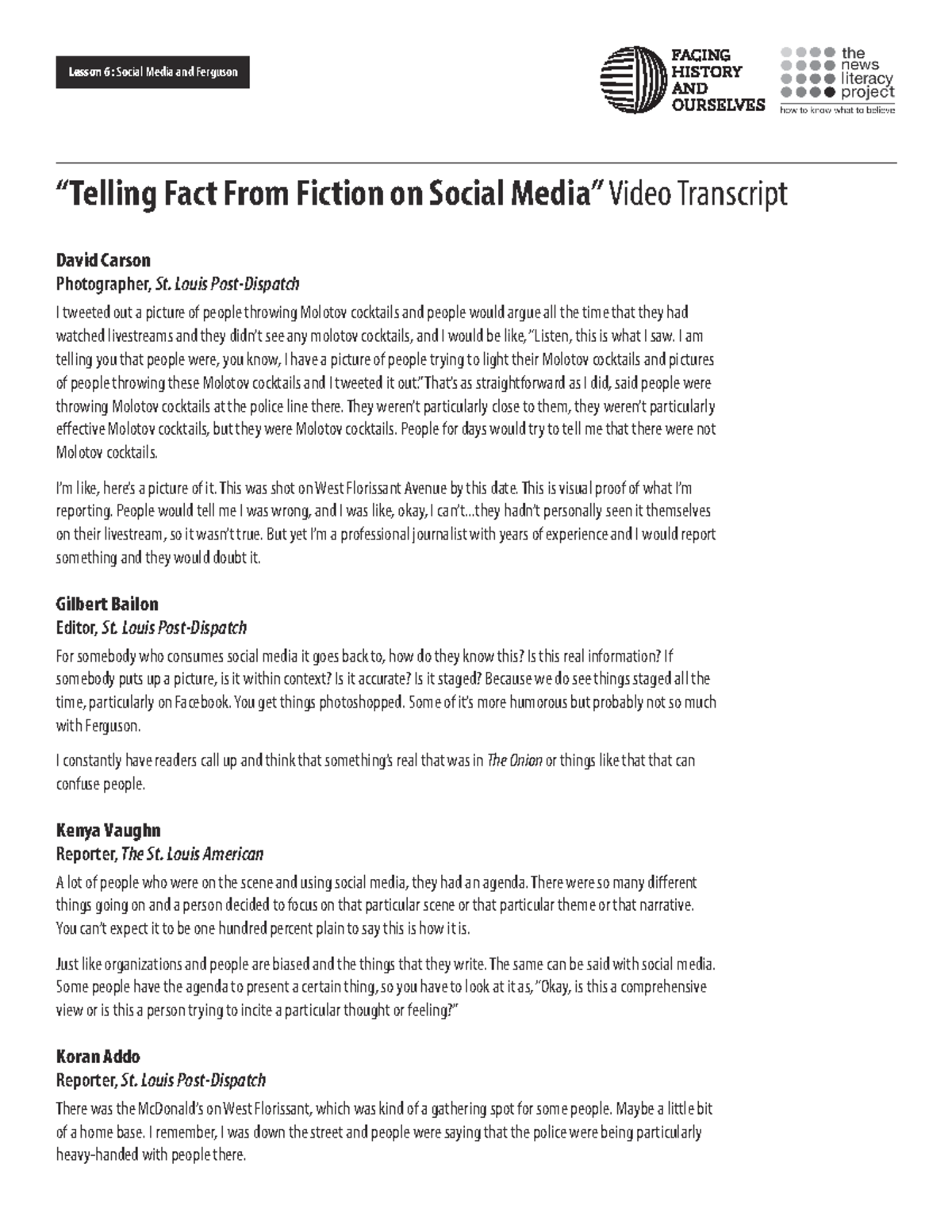 Telling Fact From Fiction on Social Media Transcript - Lesson 6: Social ...