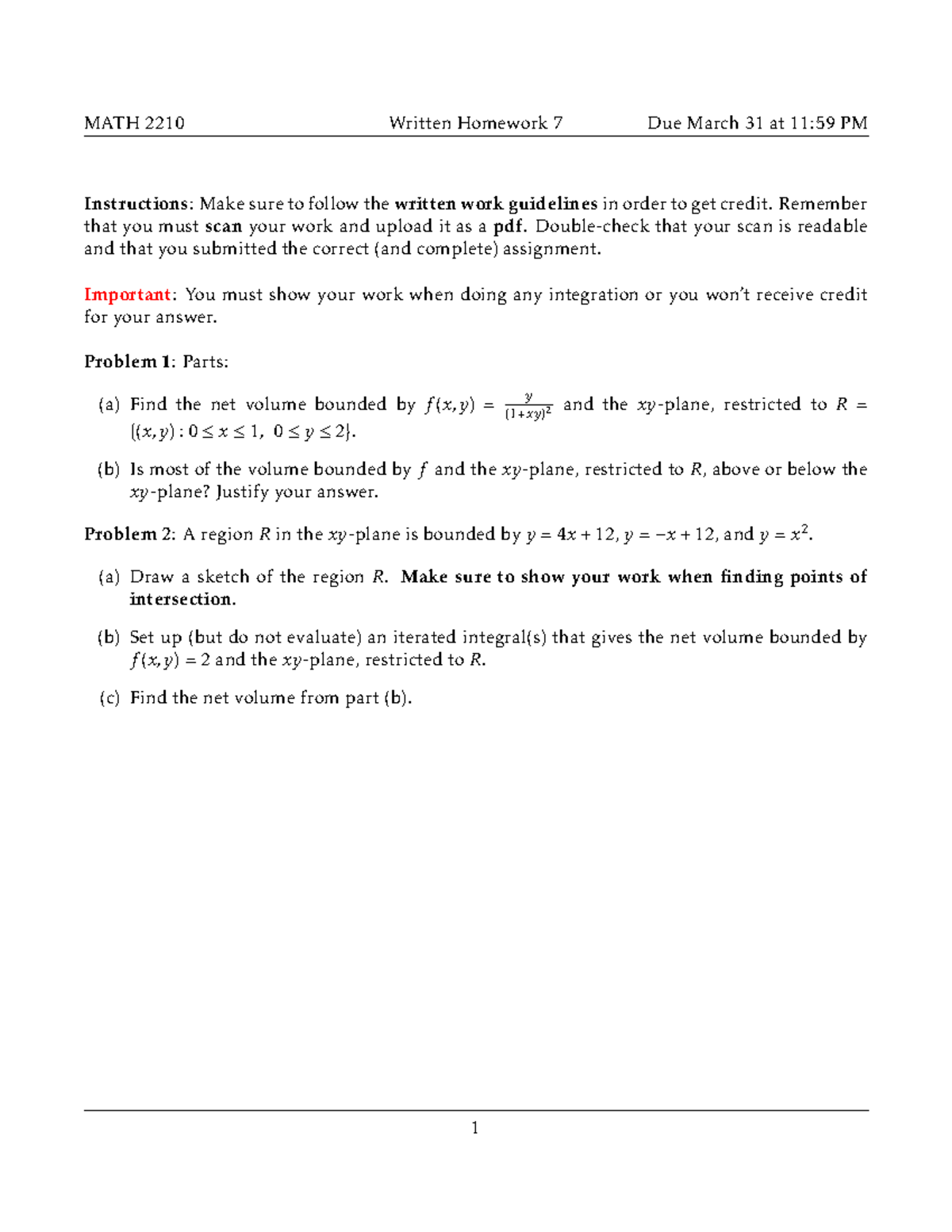 Homework 7 s23 - MATH 2210 Written Homework 7 Due March 31 at 11:59 PM ...