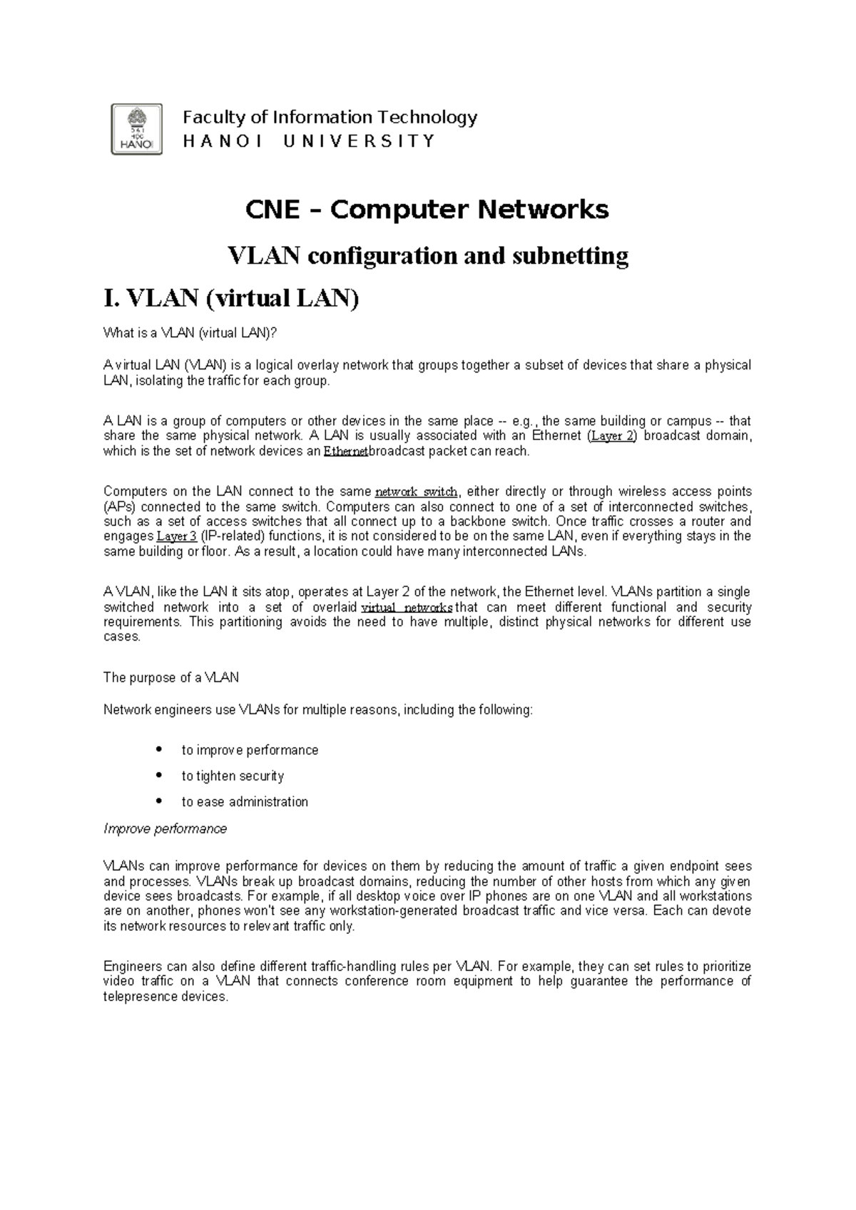CNE Tutorial 13 - VLAN and Subnetting updated - Faculty of Information Technology H A N O I U N ...