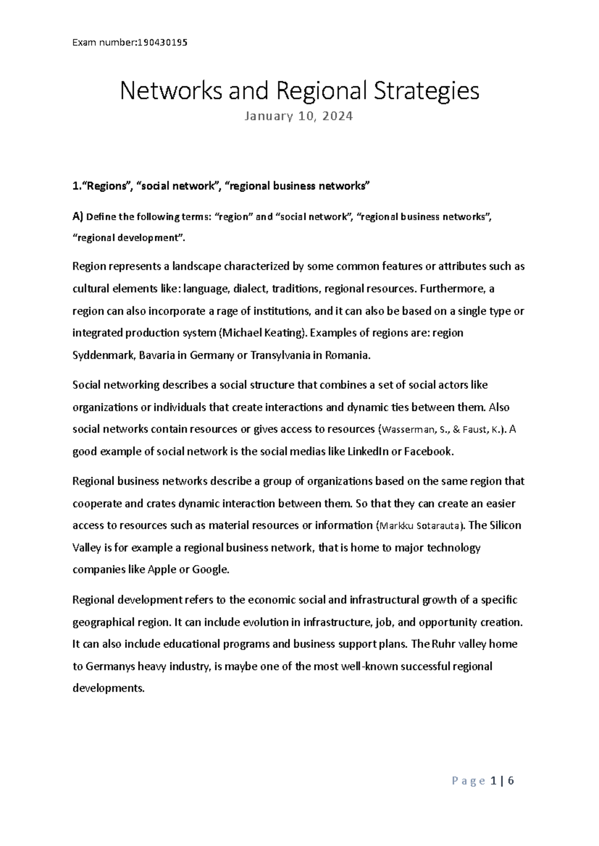 Networking Exam - Networks and Regional Strategies January 10, 2024 1 ...