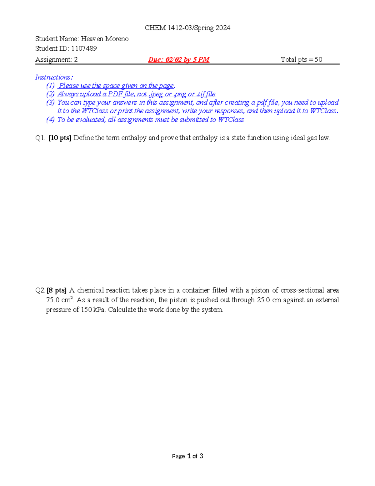 Assignment 2 Chem-1412 - CHEM 1412-03/Spring 2024 Student Name: Heaven ...