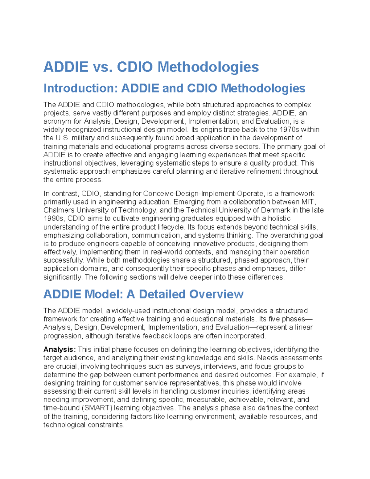 Addie vs. CDIO Methodologies - ADDIE vs. CDIO Methodologies ...