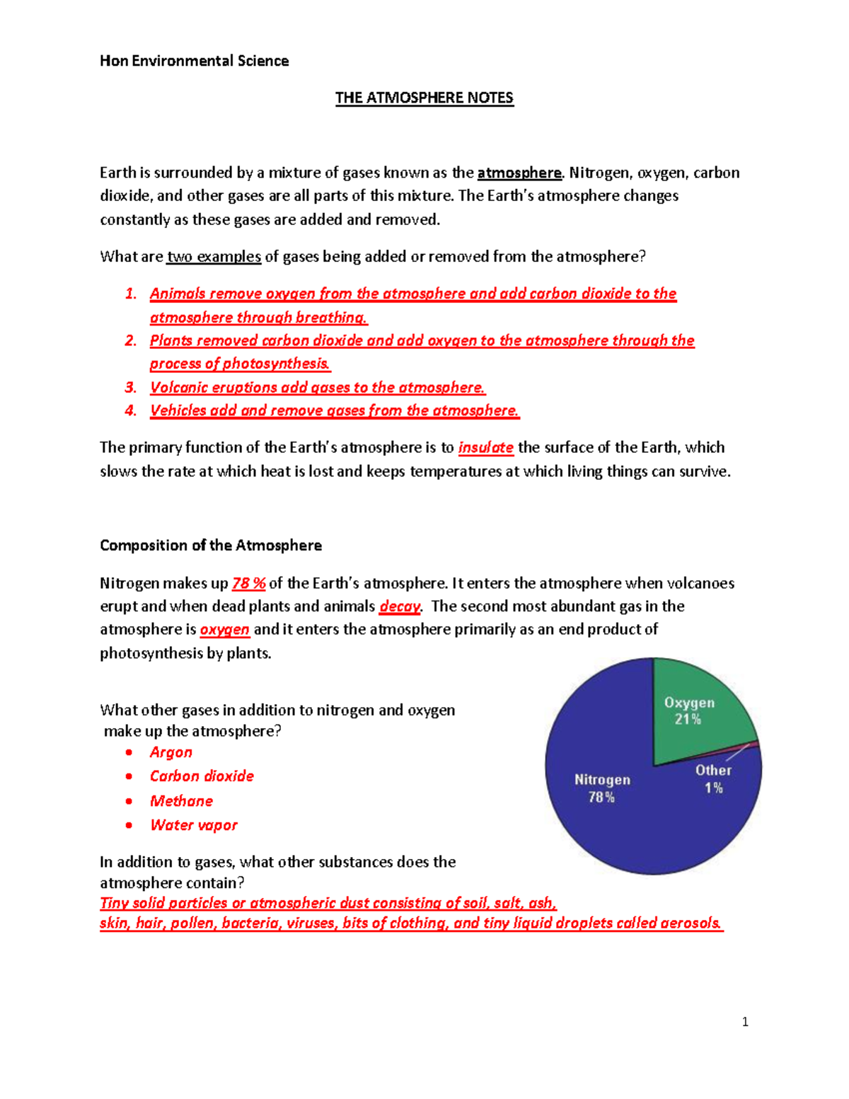 Earth Processes Atmosphere Notes - Hon Environmental Science THE ...